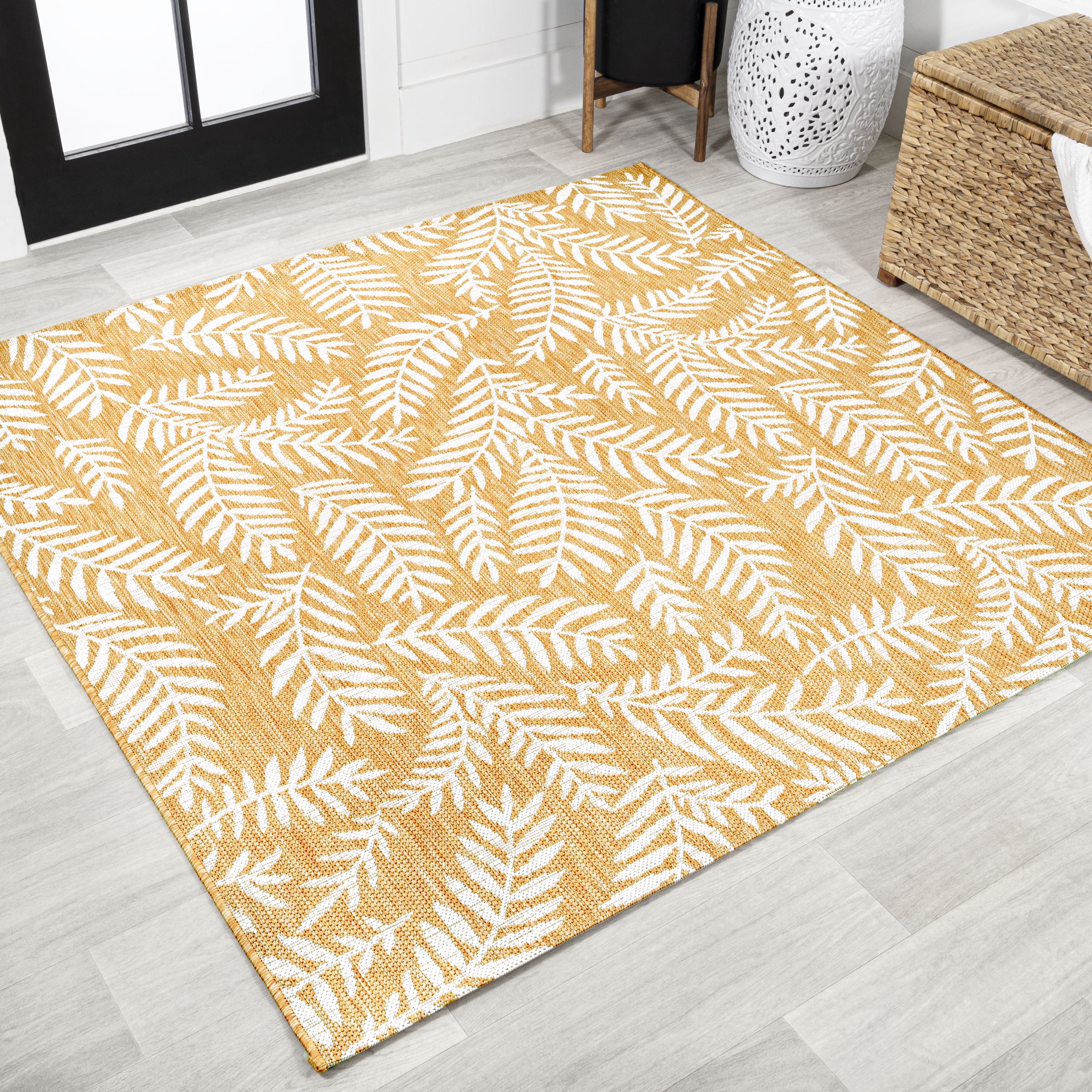 JONATHAN Y SANTA MONICA 5' Square Area Rug, Nevis Palm Frond - Yellow ...