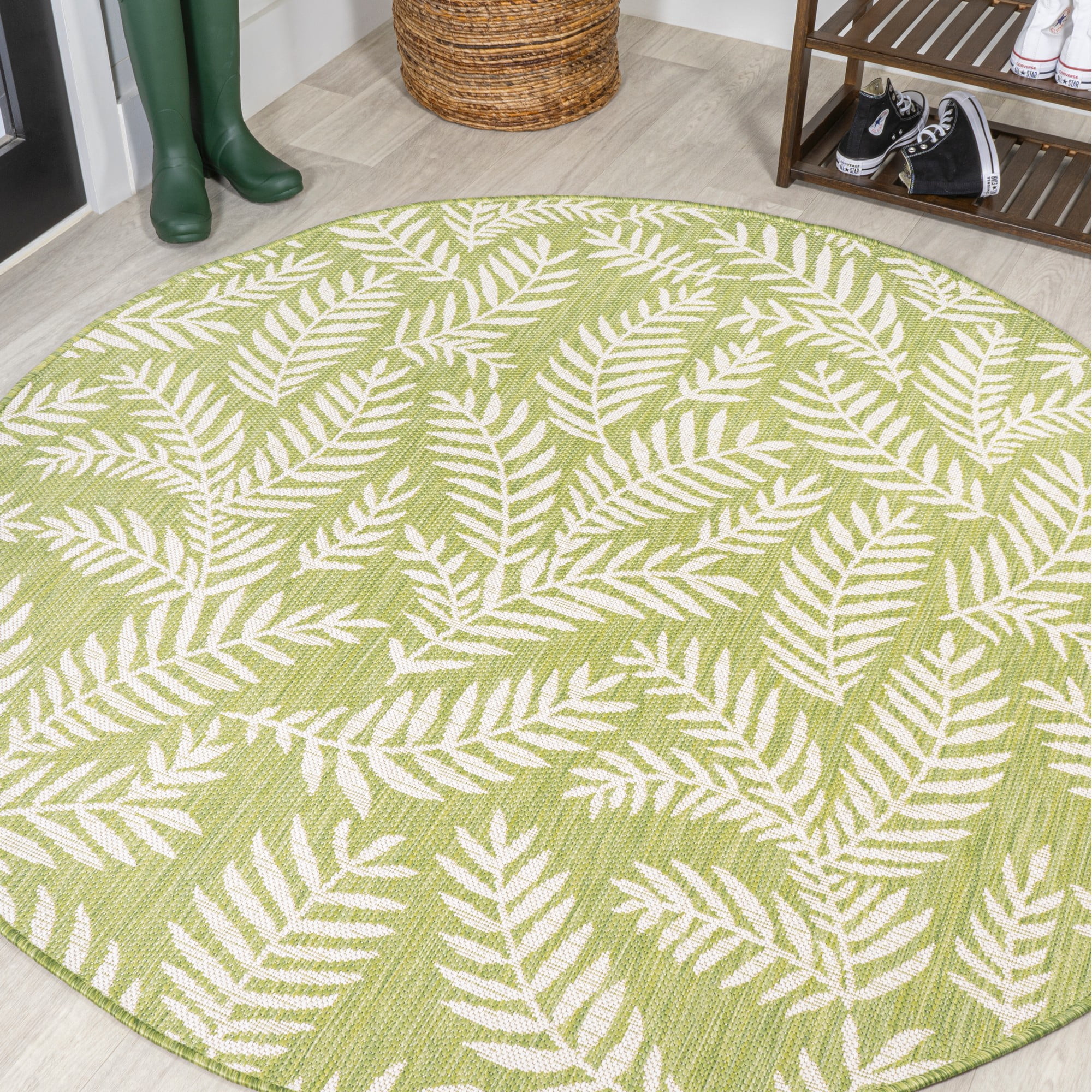 JONATHAN Y SANTA MONICA 5' Round Area Rug, Nevis Palm Frond - Green ...