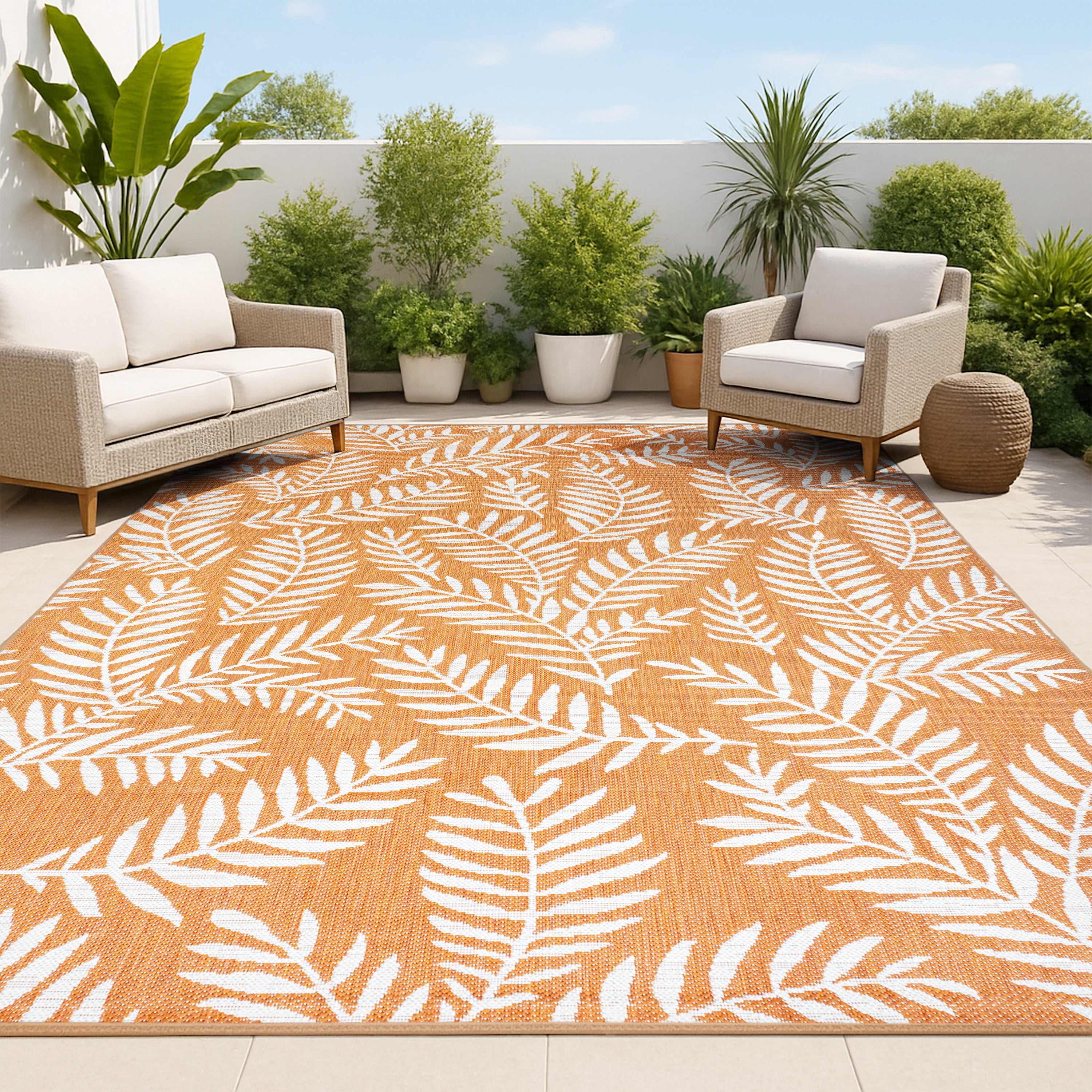JONATHAN Y SANTA MONICA 5 x 8 Area Rug, Nevis Palm Frond - Orange/Cream ...