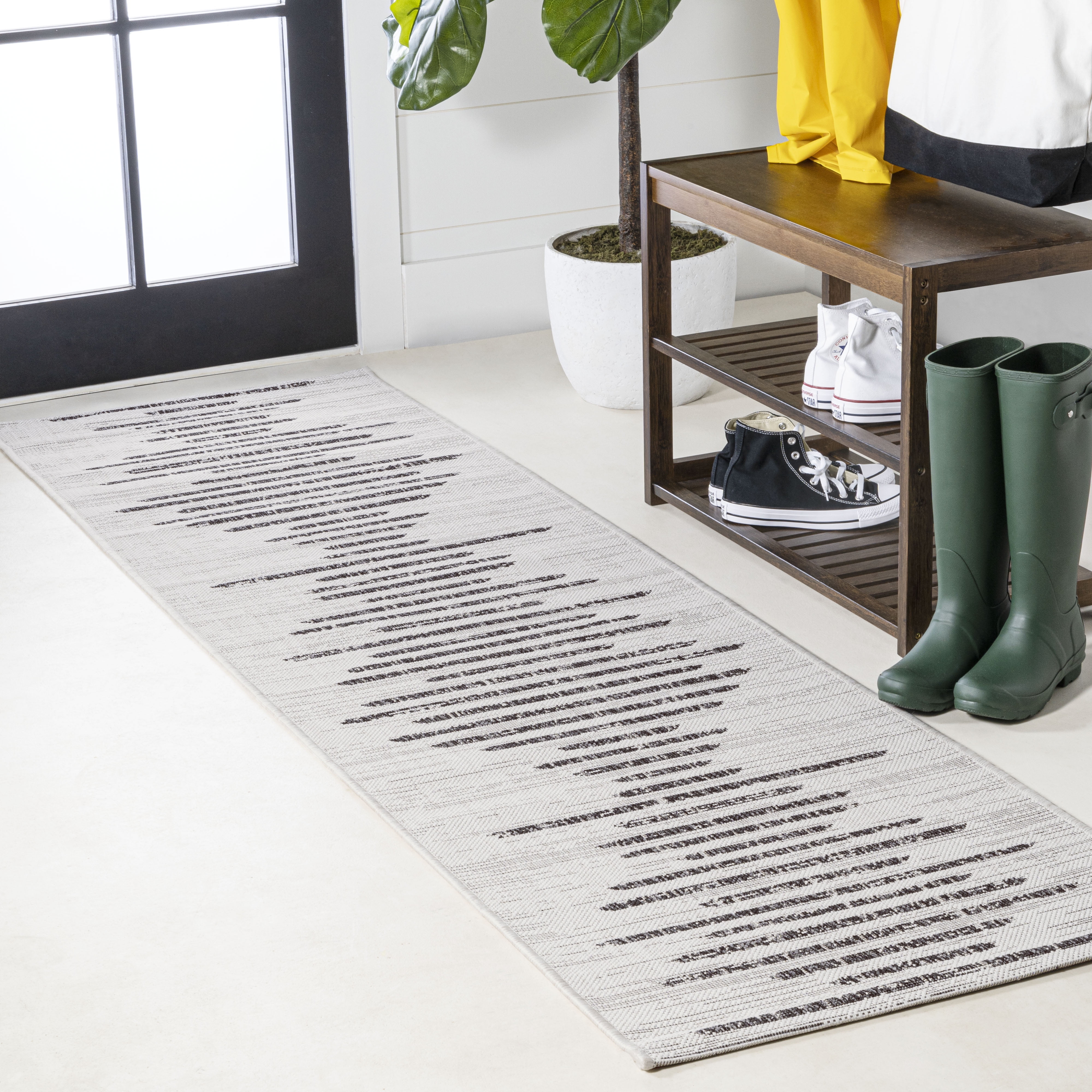 JONATHAN Y SANTA MONICA Zolak Berber Stripe Geometric Ivory/Black 2 ft ...