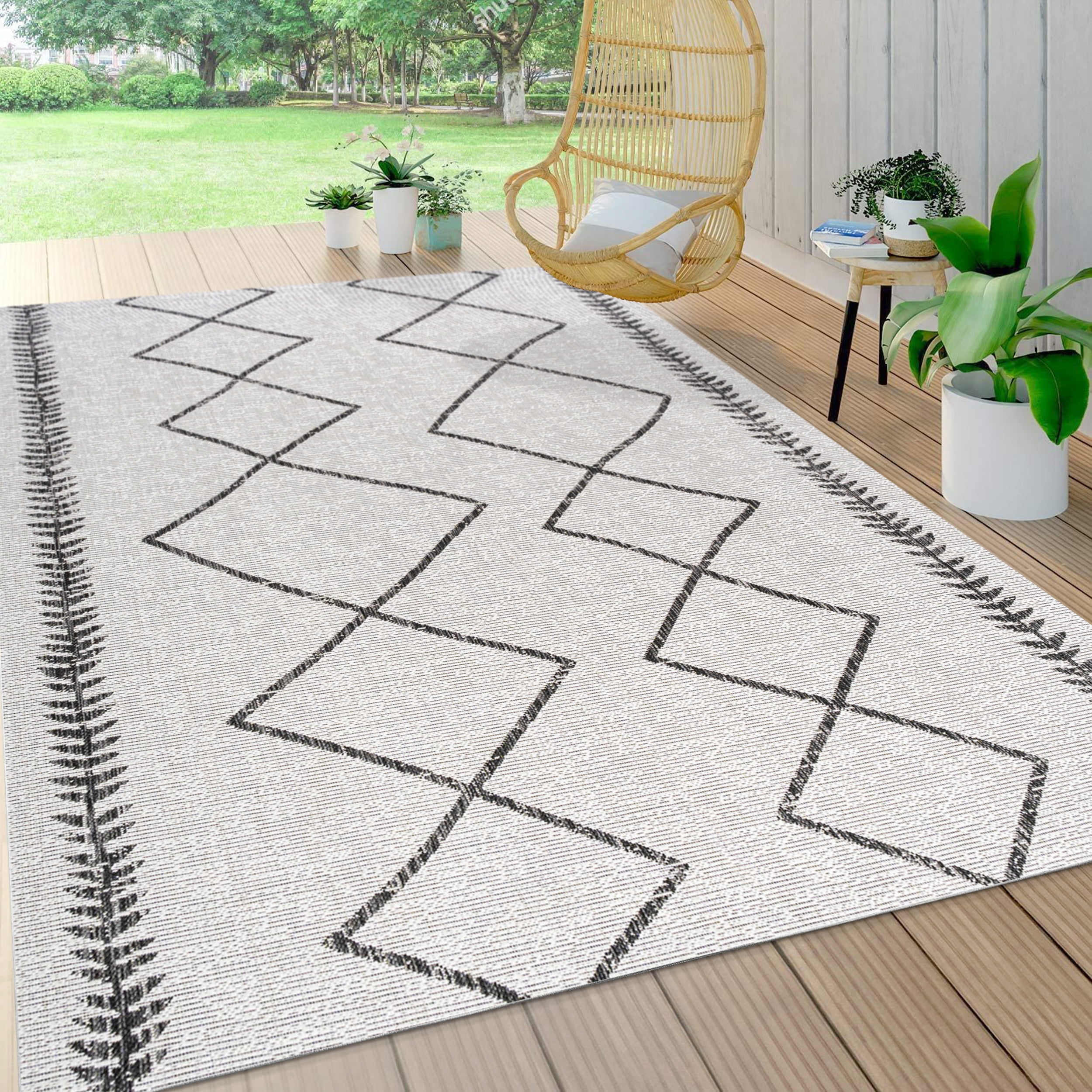 JONATHAN Y SMB129D-4 Derya Tribal Diamond Trellis Ivory/Black 4 ft. x 6 ...