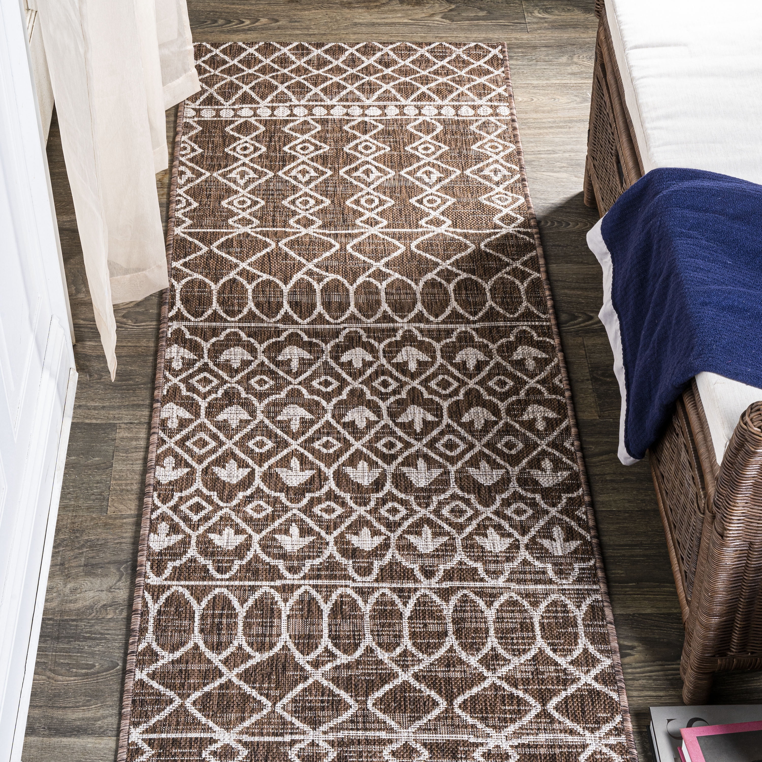 JONATHAN Y SANTA MONICA 2 x 8 Runner Rug, Kafel Tribal Bohemian - Brown ...