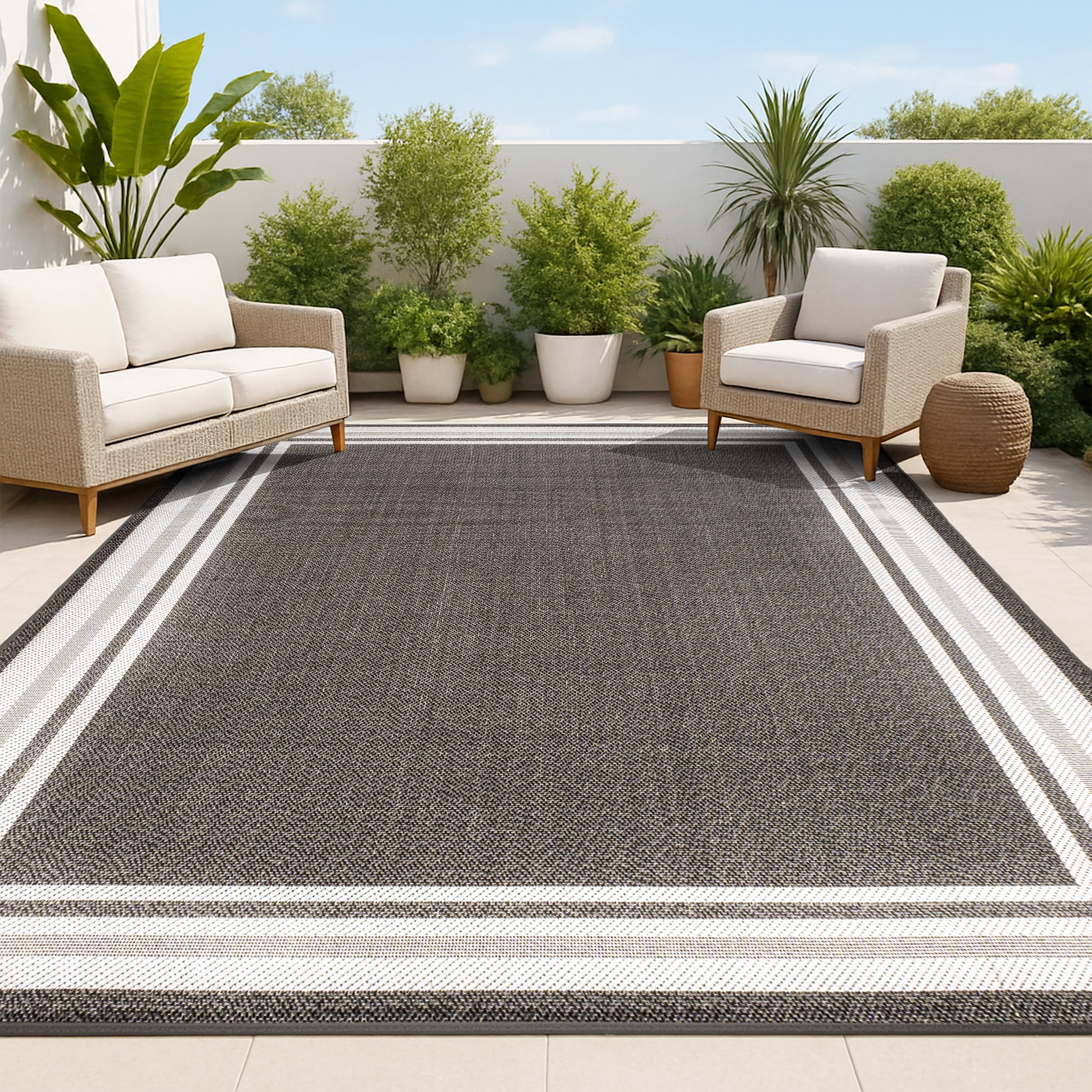 JONATHAN Y SANTA MONICA 3 x 5 Area Rug, James Border Stripe - Black ...