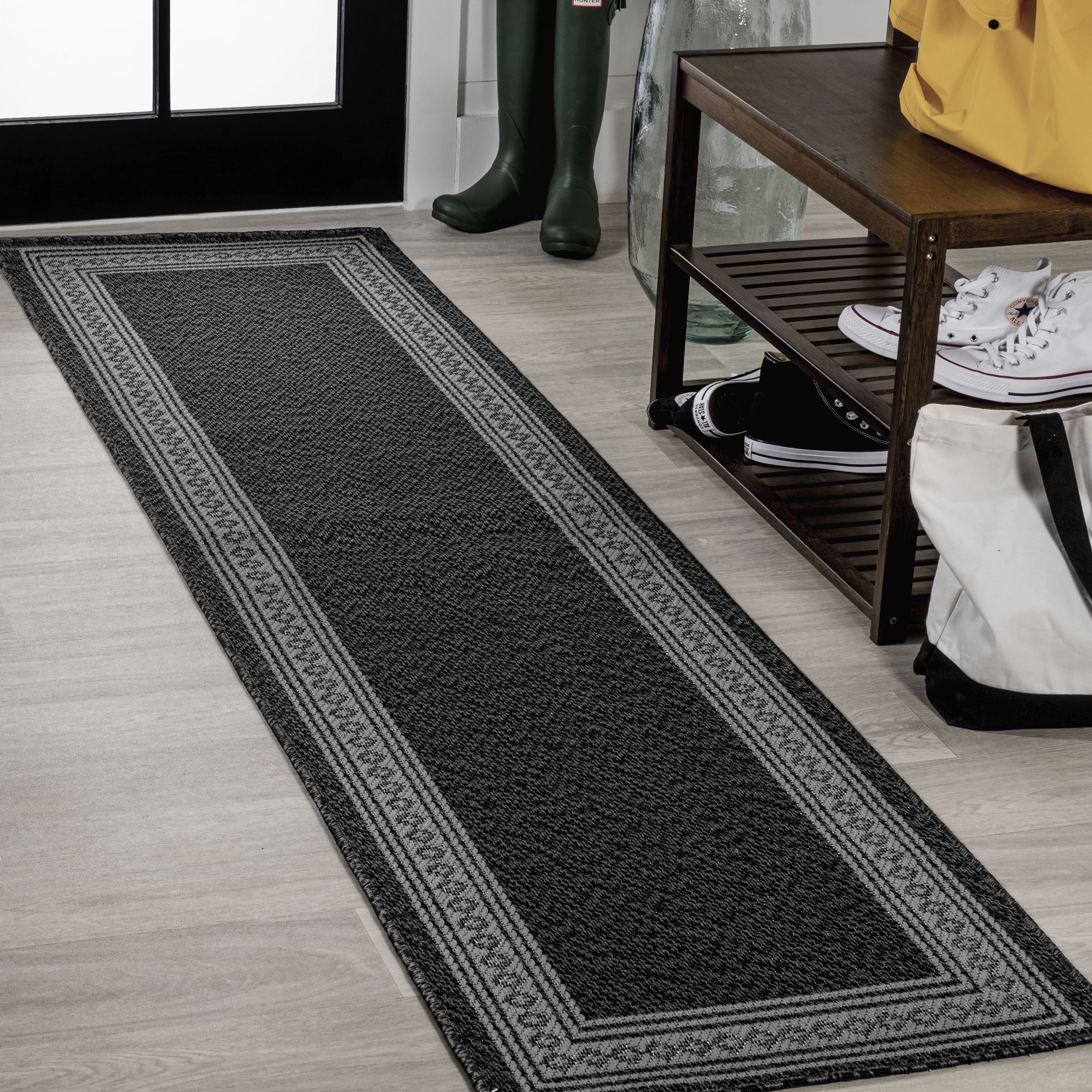 JONATHAN Y SANTA MONICA 2 x 8 Runner Rug, Lucia Diamond Border - Black ...
