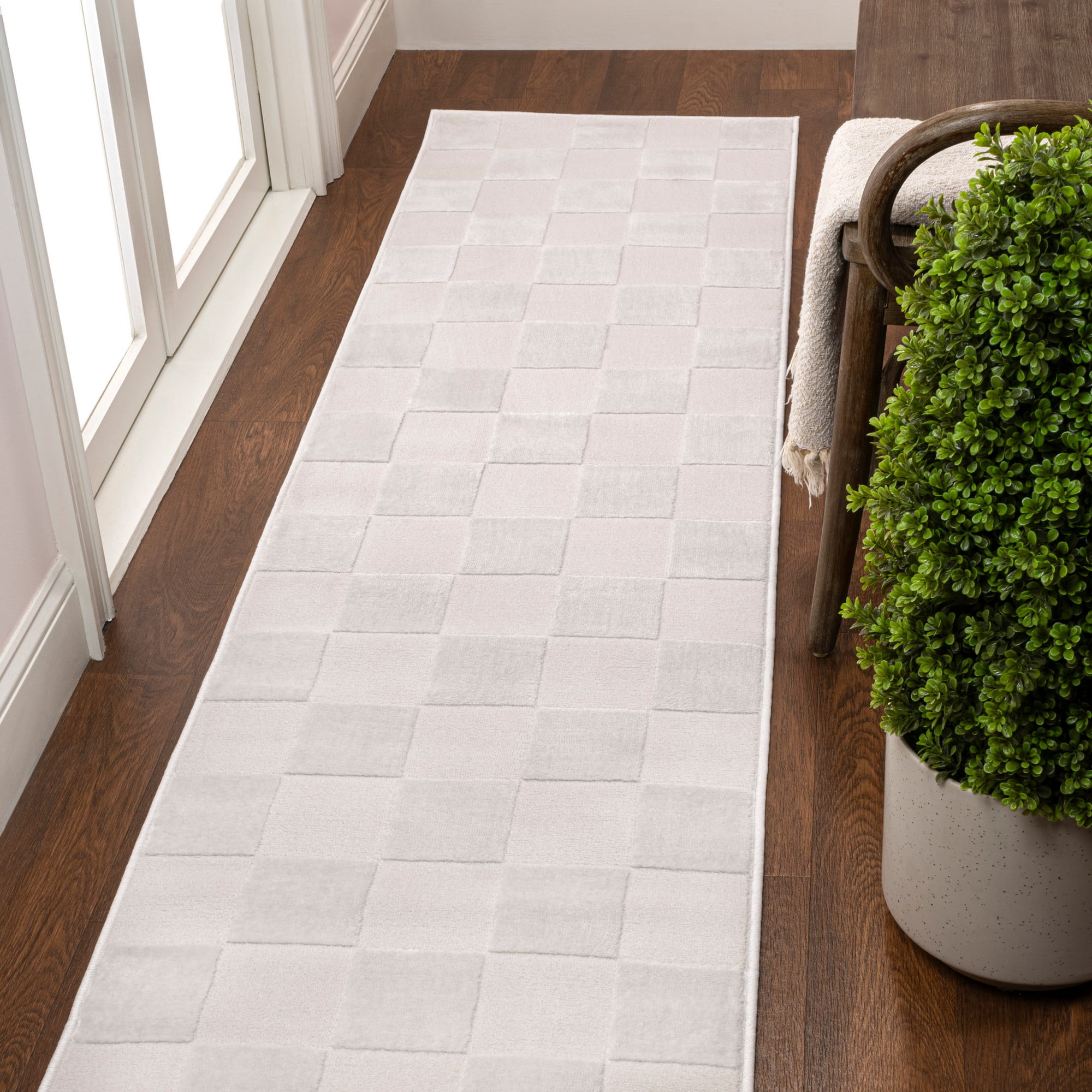 JONATHAN Y SND103B-28 Thea Modern Geometric Checkerboard High-Low White ...