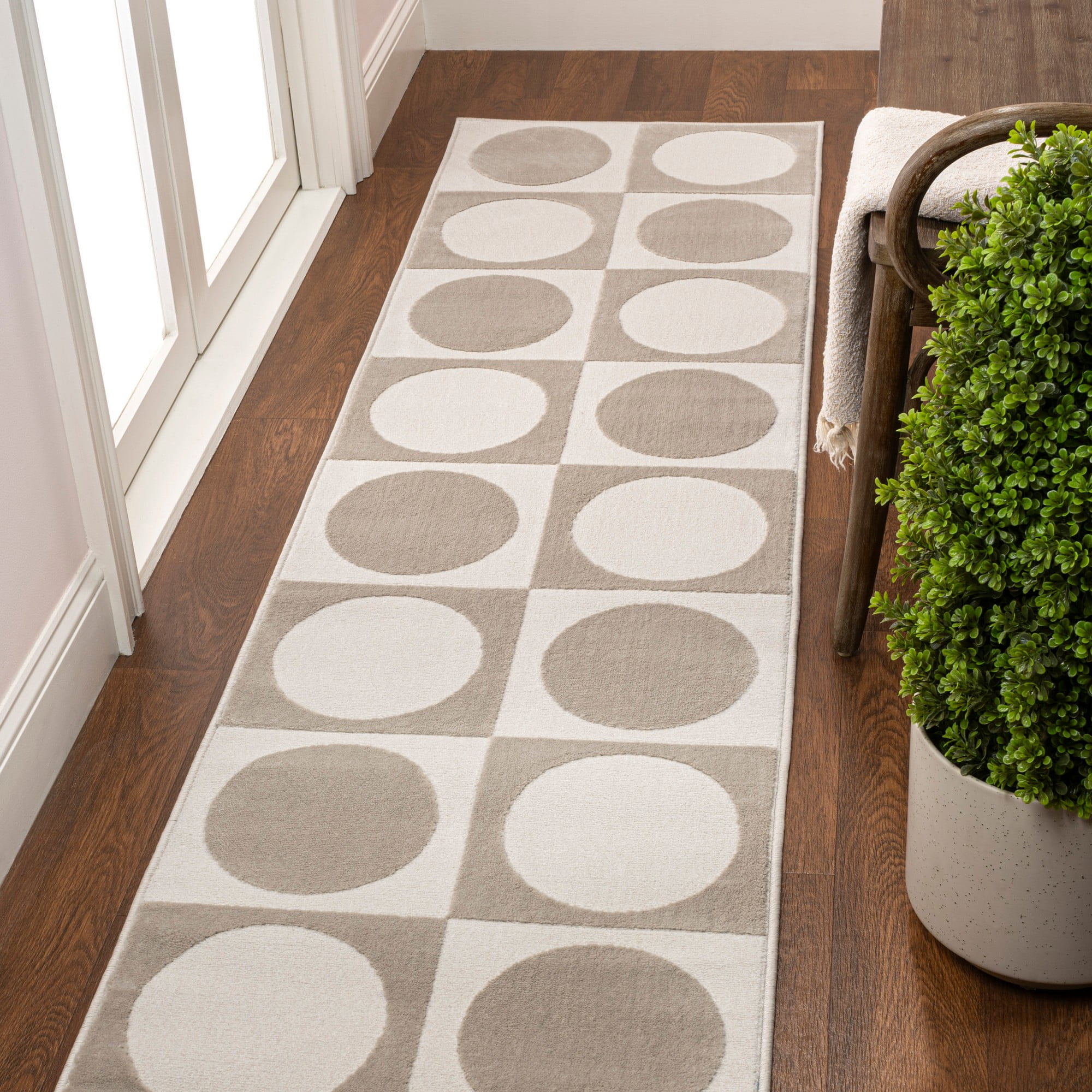 JONATHAN Y SANDSTONE 2 x 8 Runner Rug, Helena Circles In Squares ...