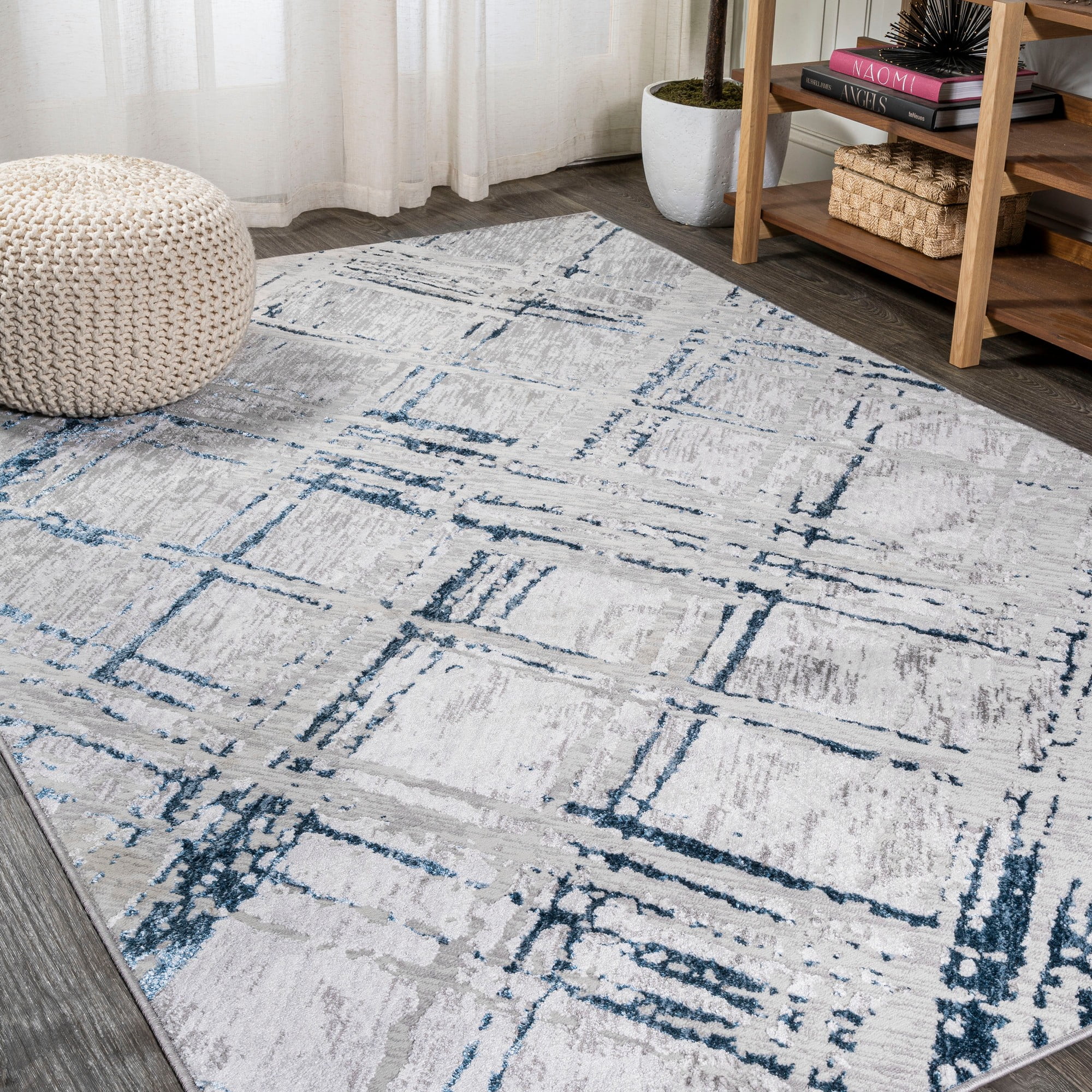 JONATHAN Y SILK ORCHID 4 x 6 Area Rug, Slant Abstract - Gray/Blue ...