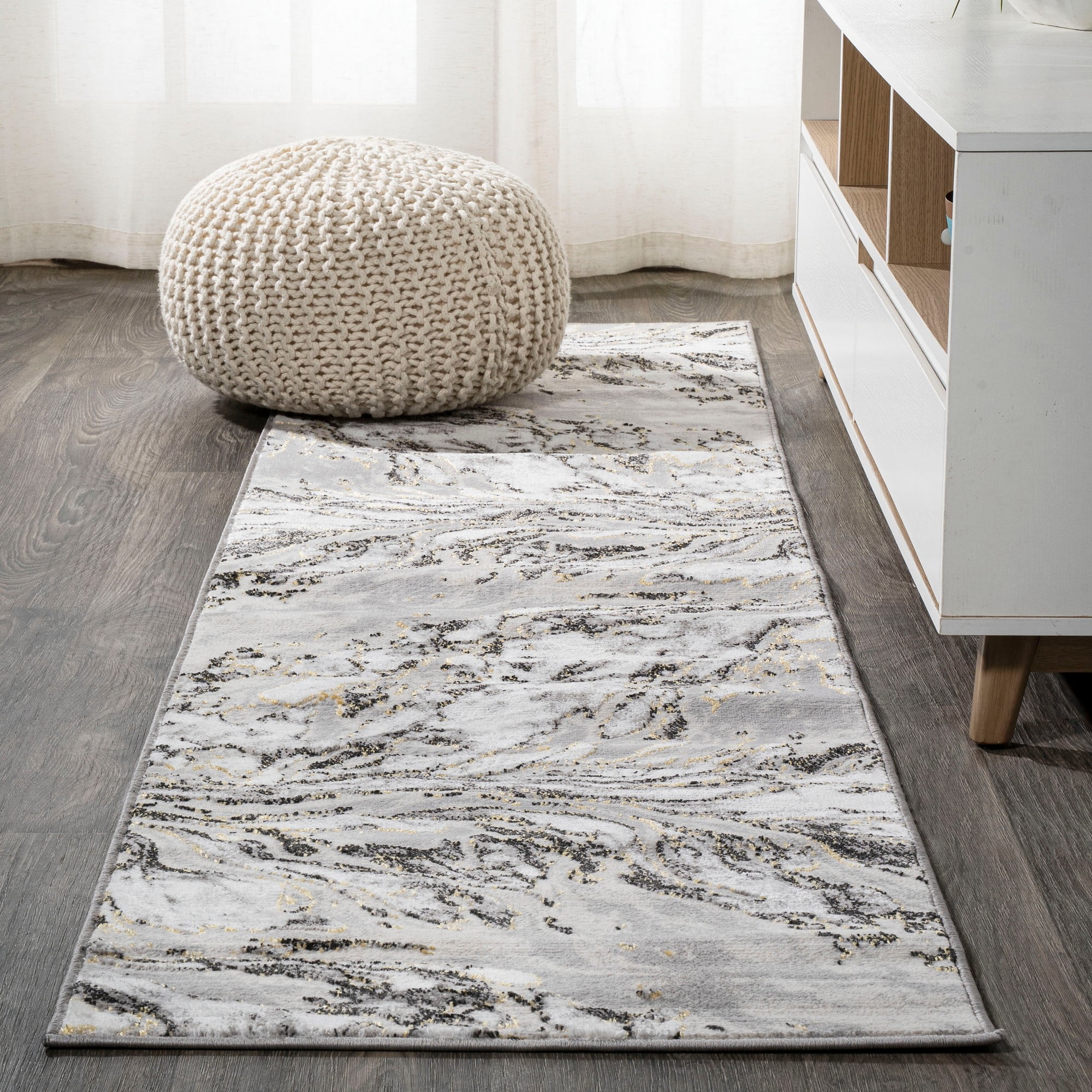JONATHAN Y SILK ORCHID 2 x 8 Runner Rug, Swirl Marbled Abstract - Gray ...
