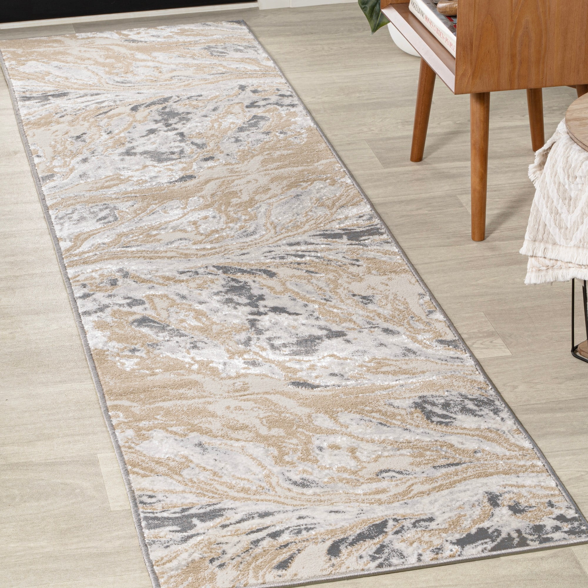 JONATHAN Y SILK ORCHID 2 x 8 Runner Rug, Swirl Marbled Abstract - Beige ...