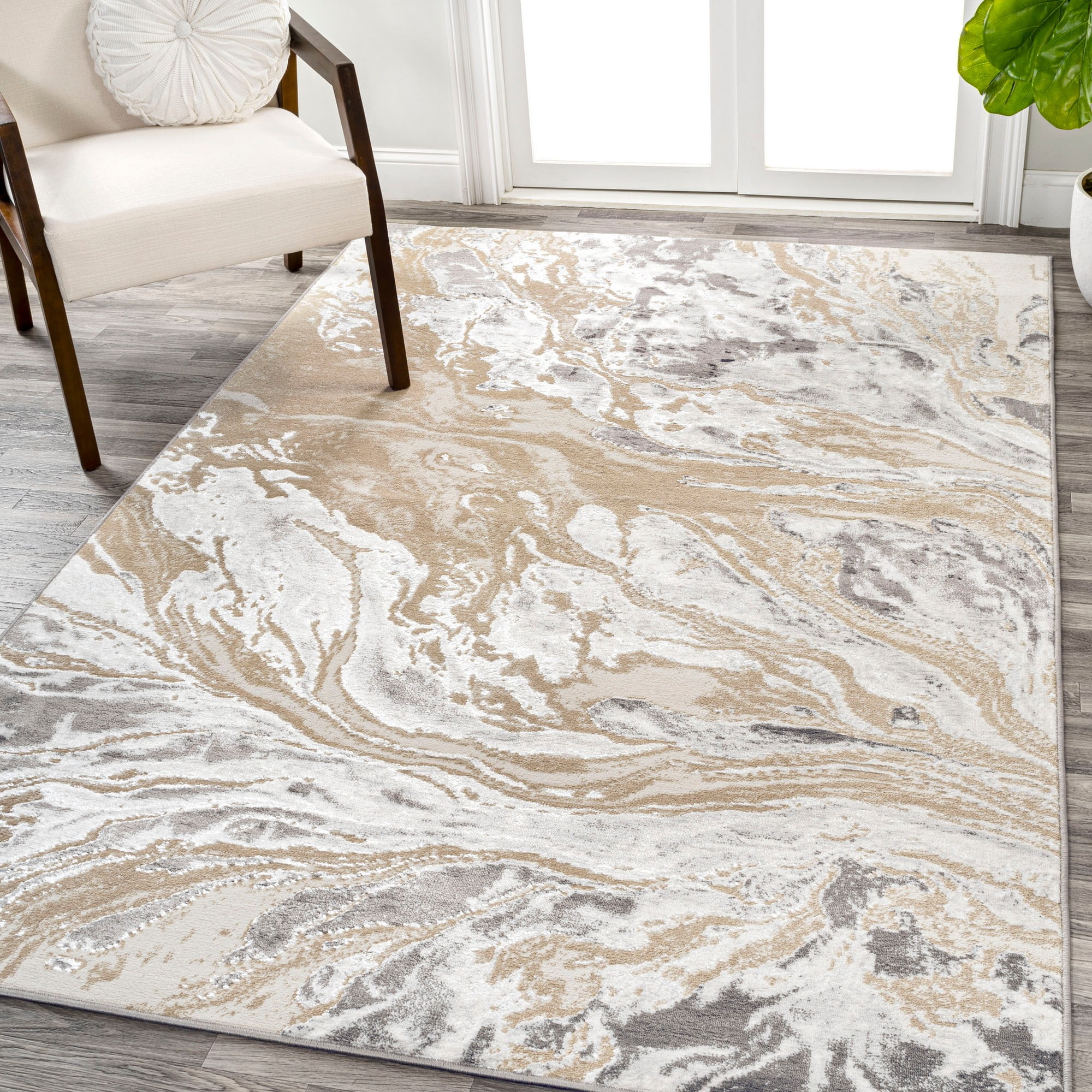 JONATHAN Y SILK ORCHID 5 x 8 Area Rug, Swirl Marbled Abstract - Beige ...