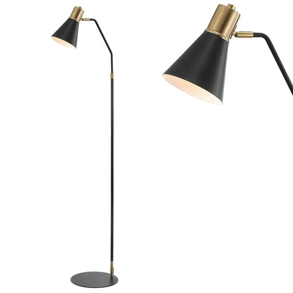 JONATHAN Y Simon 61" Modern Metal LED Task Floor Lamp, Black/Brass Gold ...