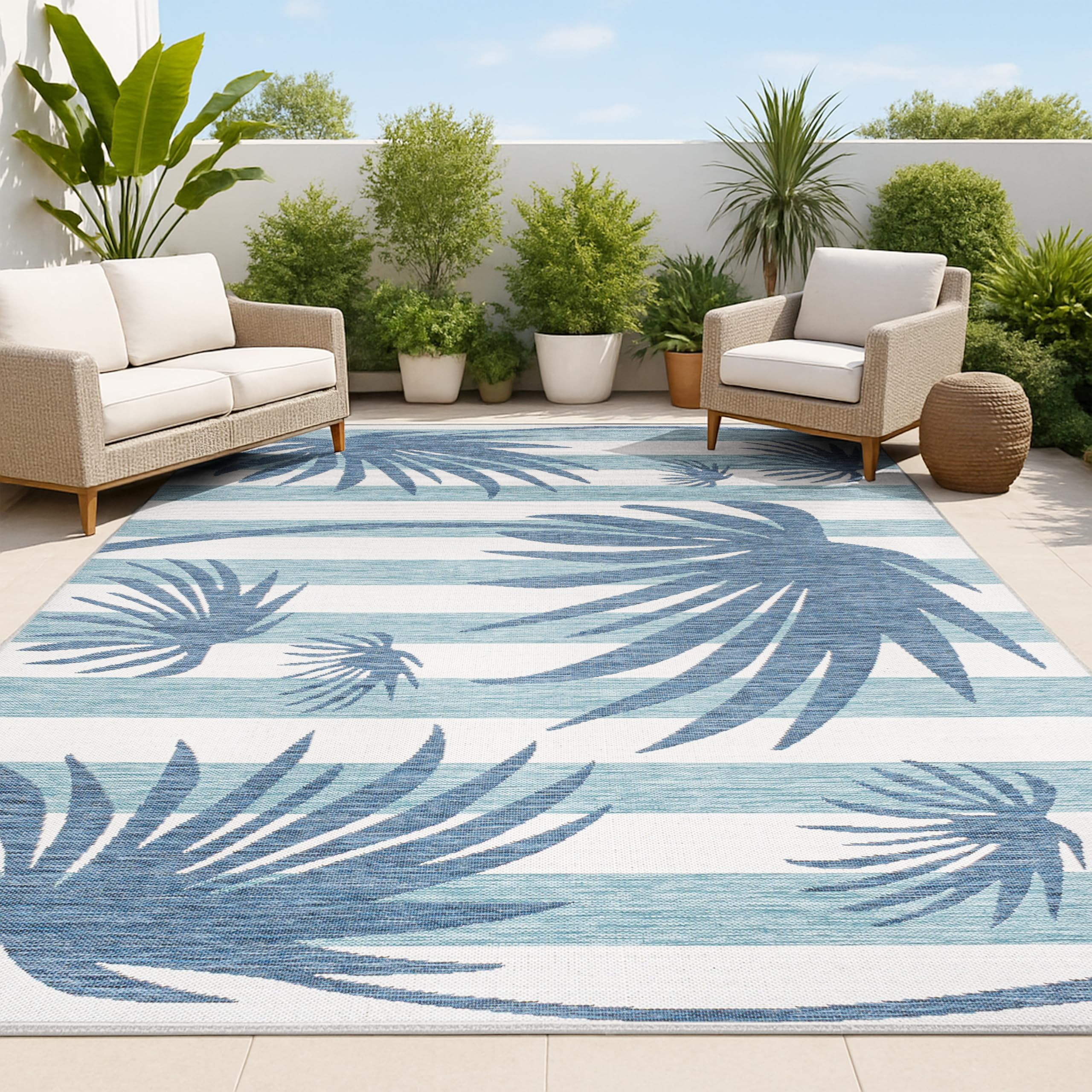 JONATHAN Y TSN402B-4 Veronica Classic Beach Stripe and Leaf Navy/Cream ...