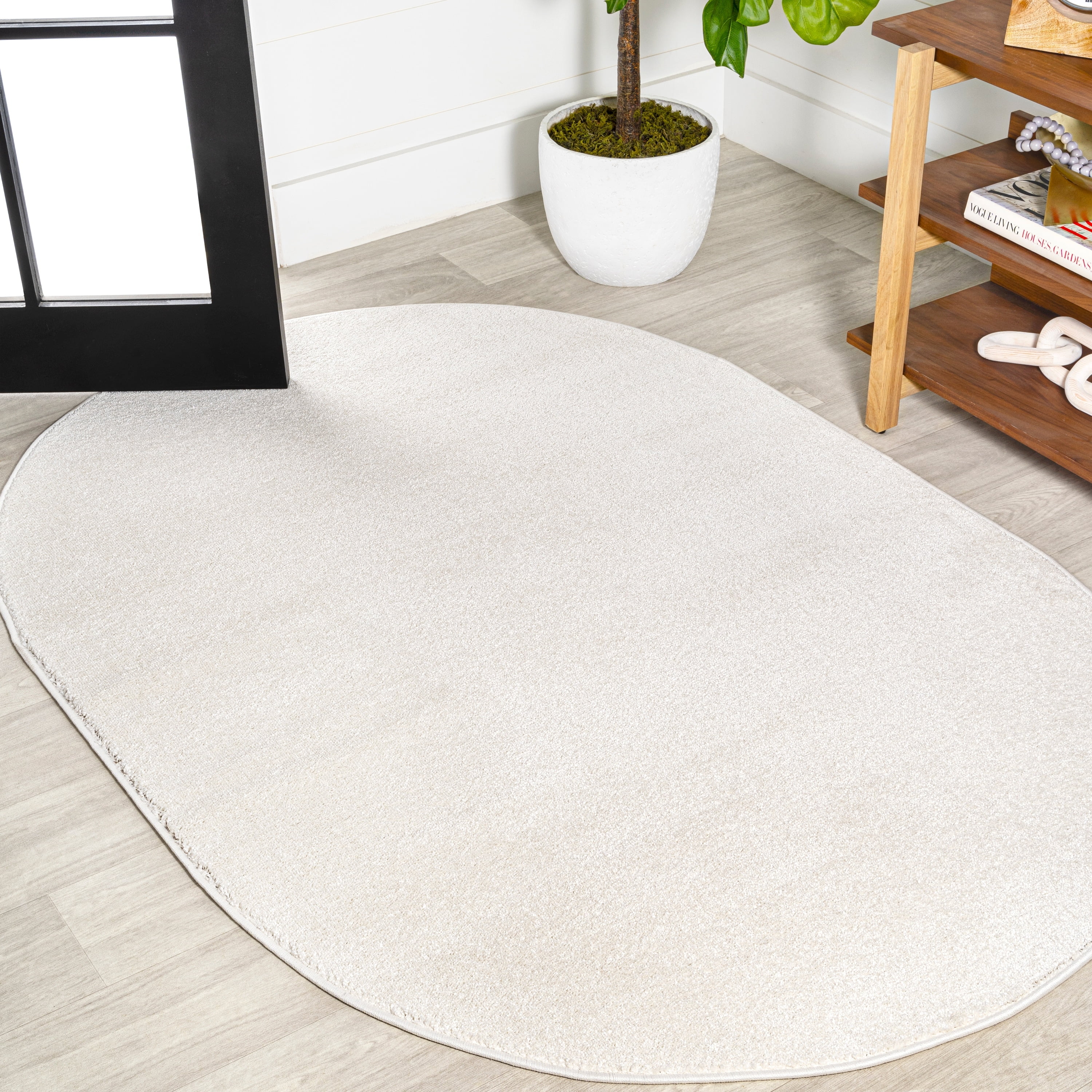 JONATHAN Y Tumbling Solid Low-Pile Area Rug 6 X 9 Oval - Cream ...