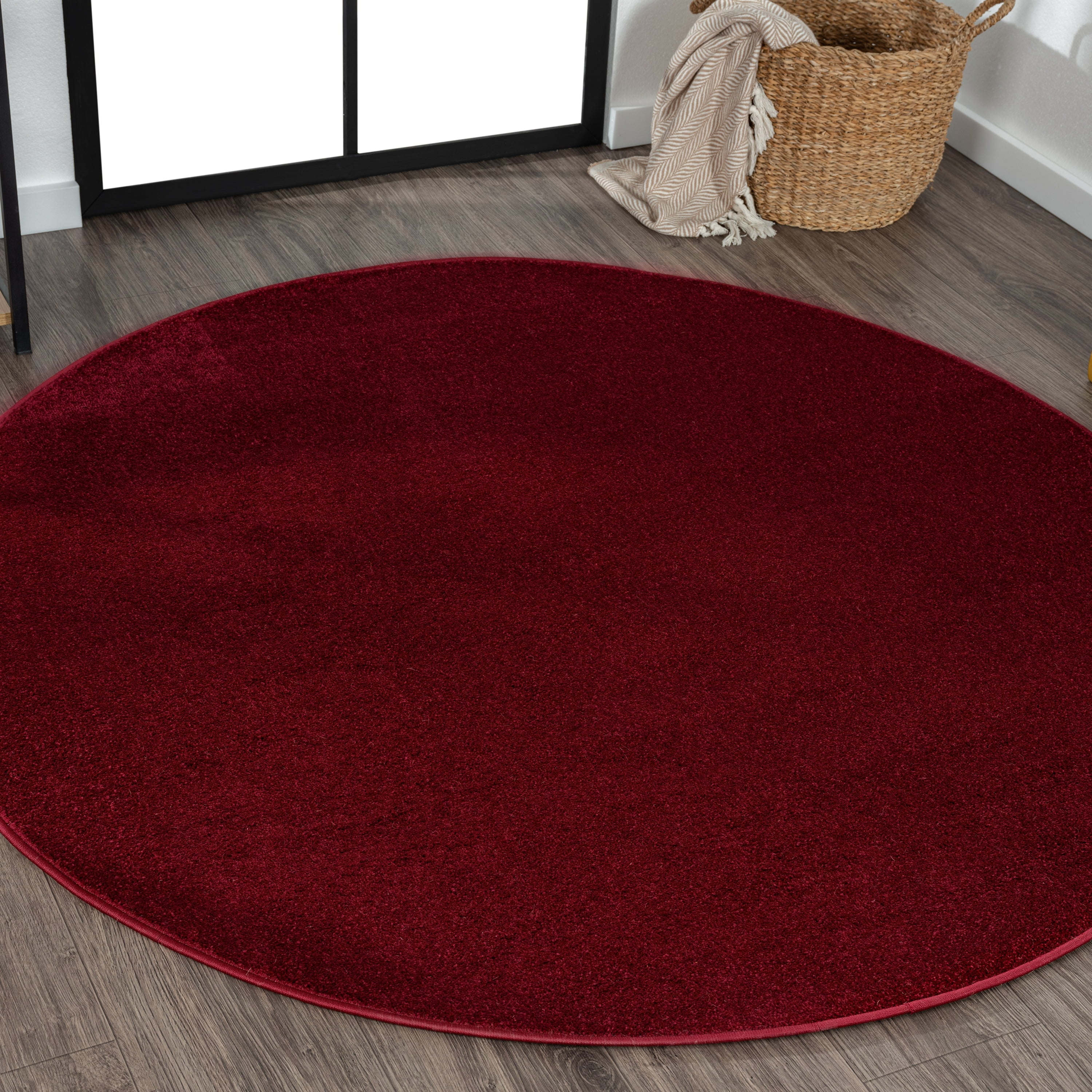 JONATHAN Y Tumbling Solid Low-Pile Area Rug 8' Round - Dark Red ...