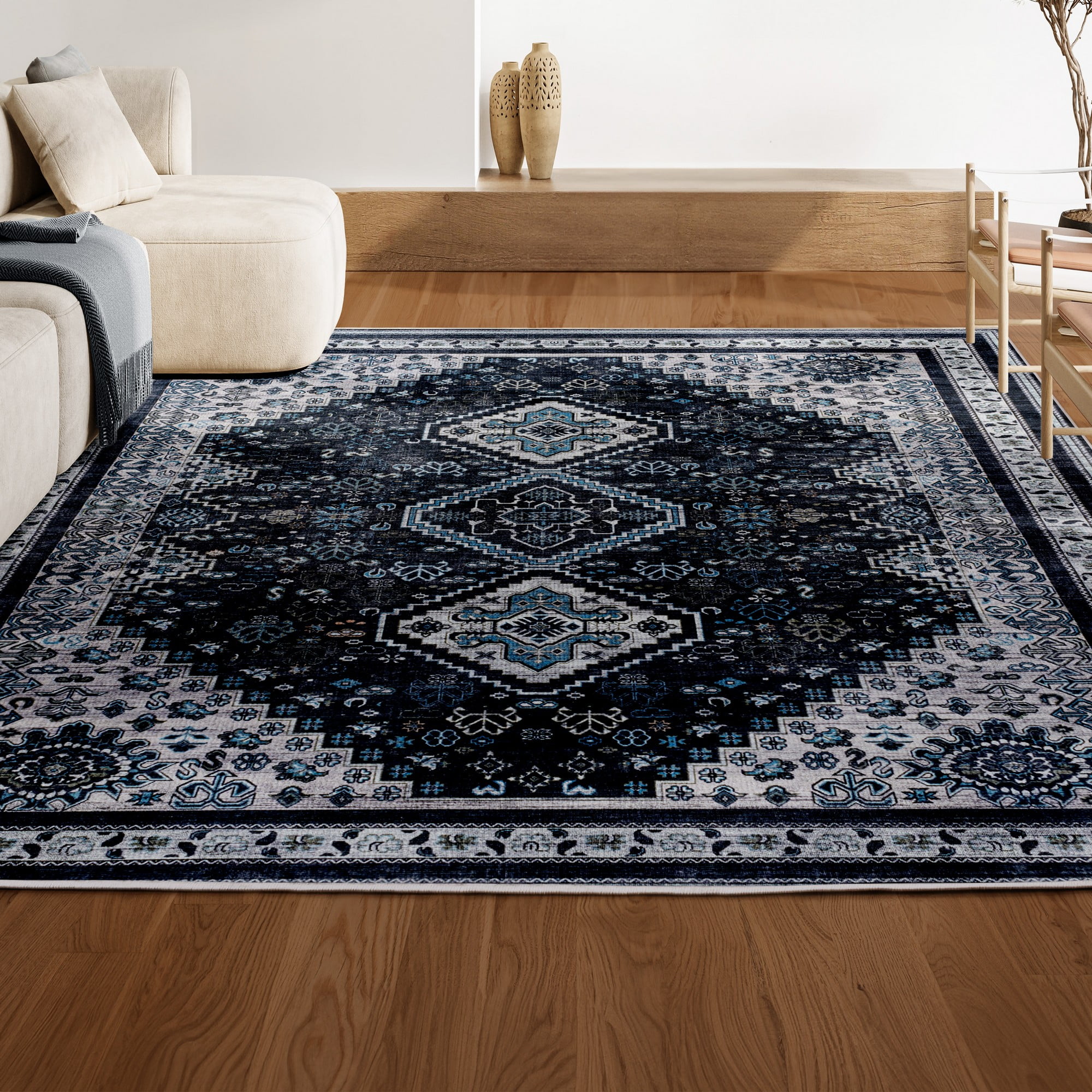 JONATHAN Y WASHABLE Dalyan Geometric Medallions Machine-Washable Navy ...