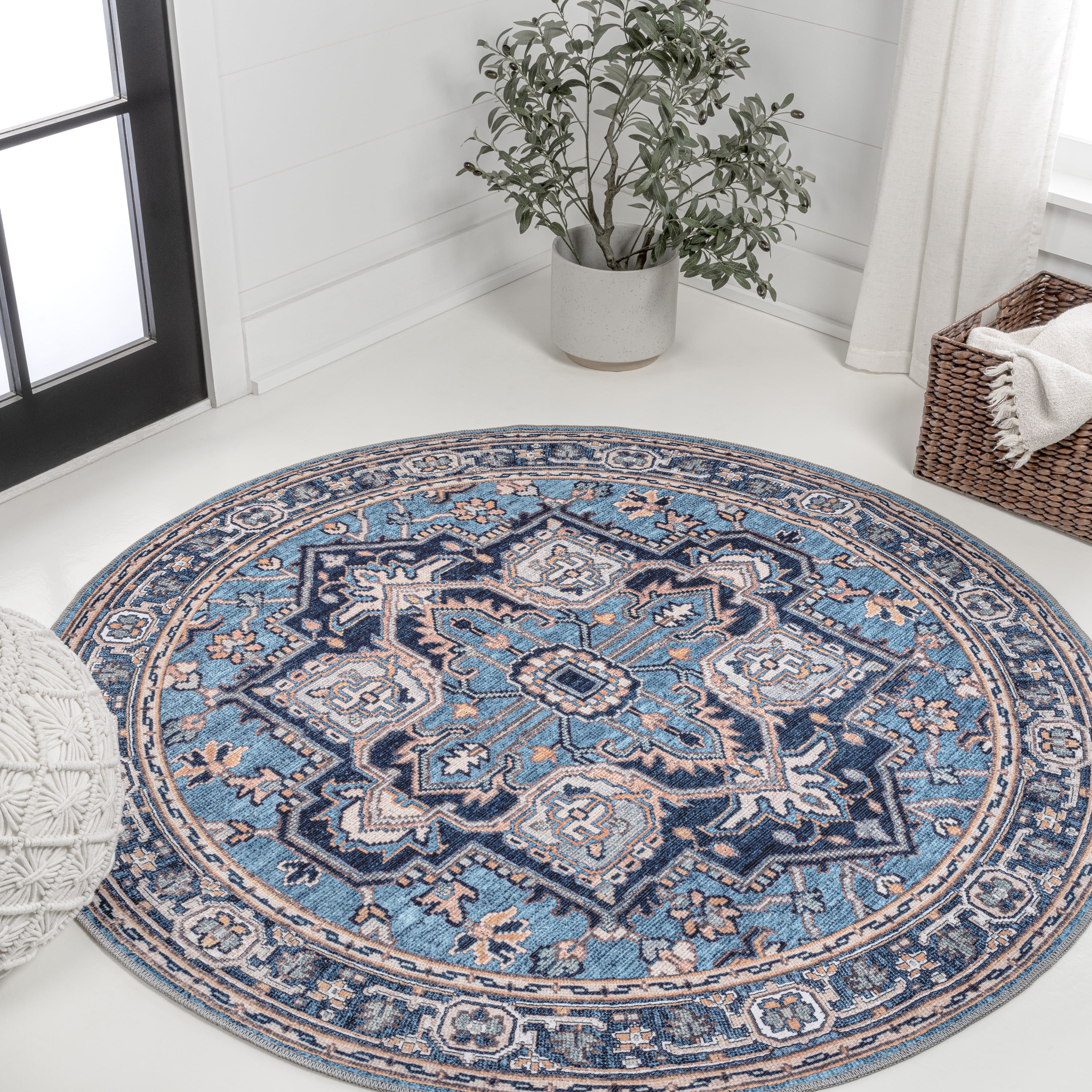 JONATHAN Y WASHABLE 5' Round Area Rug, Cirali Ornate Large Medallion ...