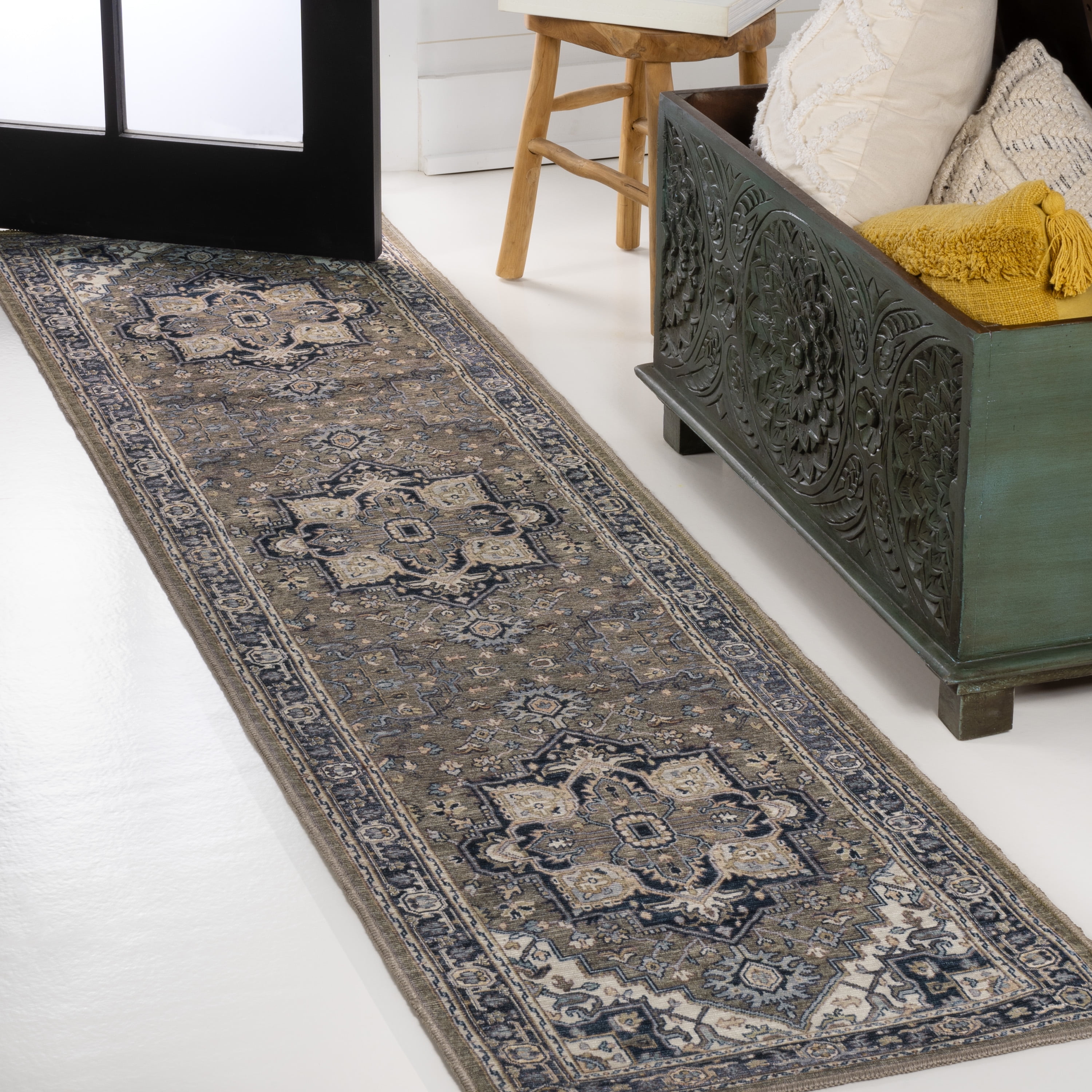 JONATHAN Y WASHABLE 2 x 8 Runner Rug, Cirali Ornate Large Medallion ...