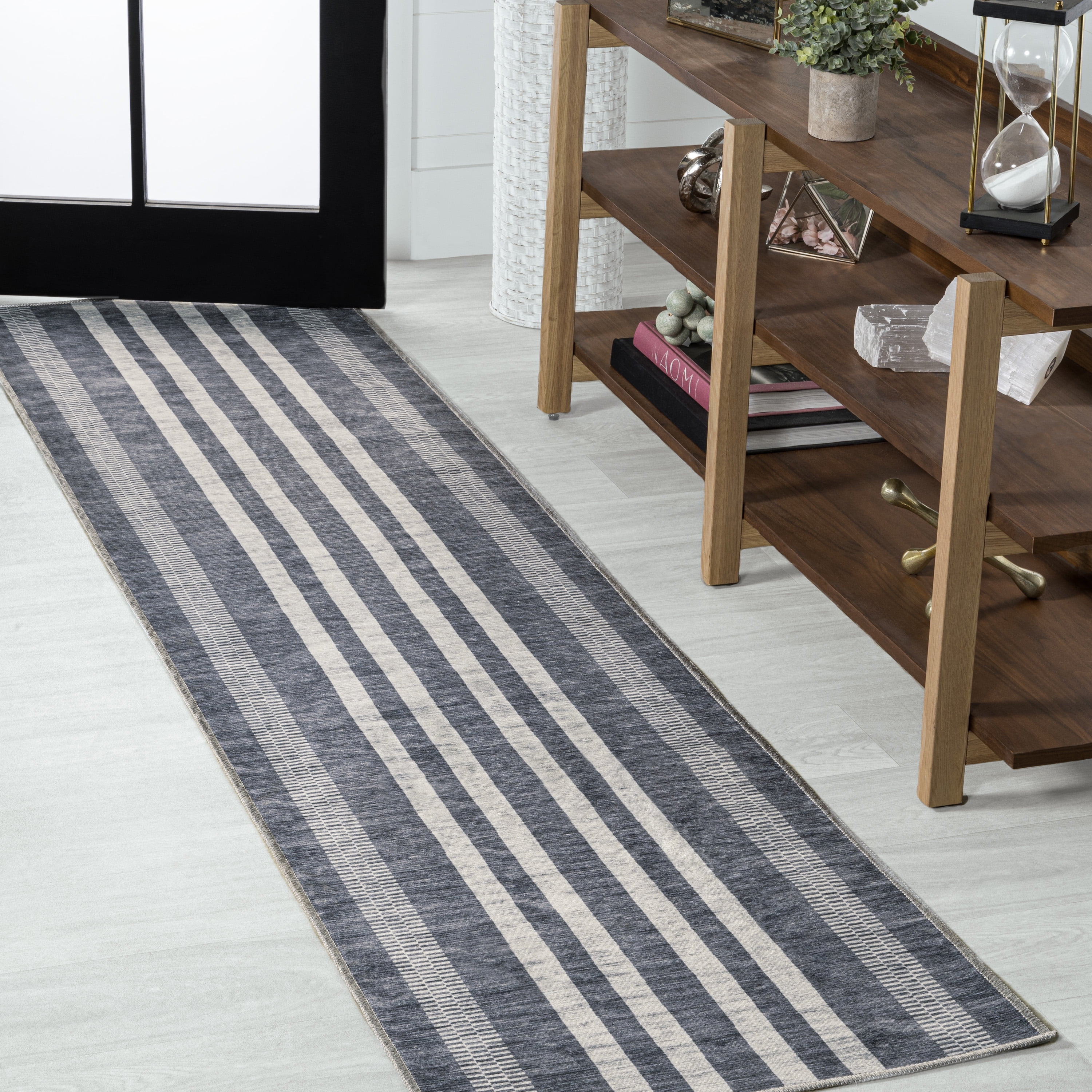 JONATHAN Y WASHABLE Vichy Geometric Striped Machine-Washable Slate Gray ...