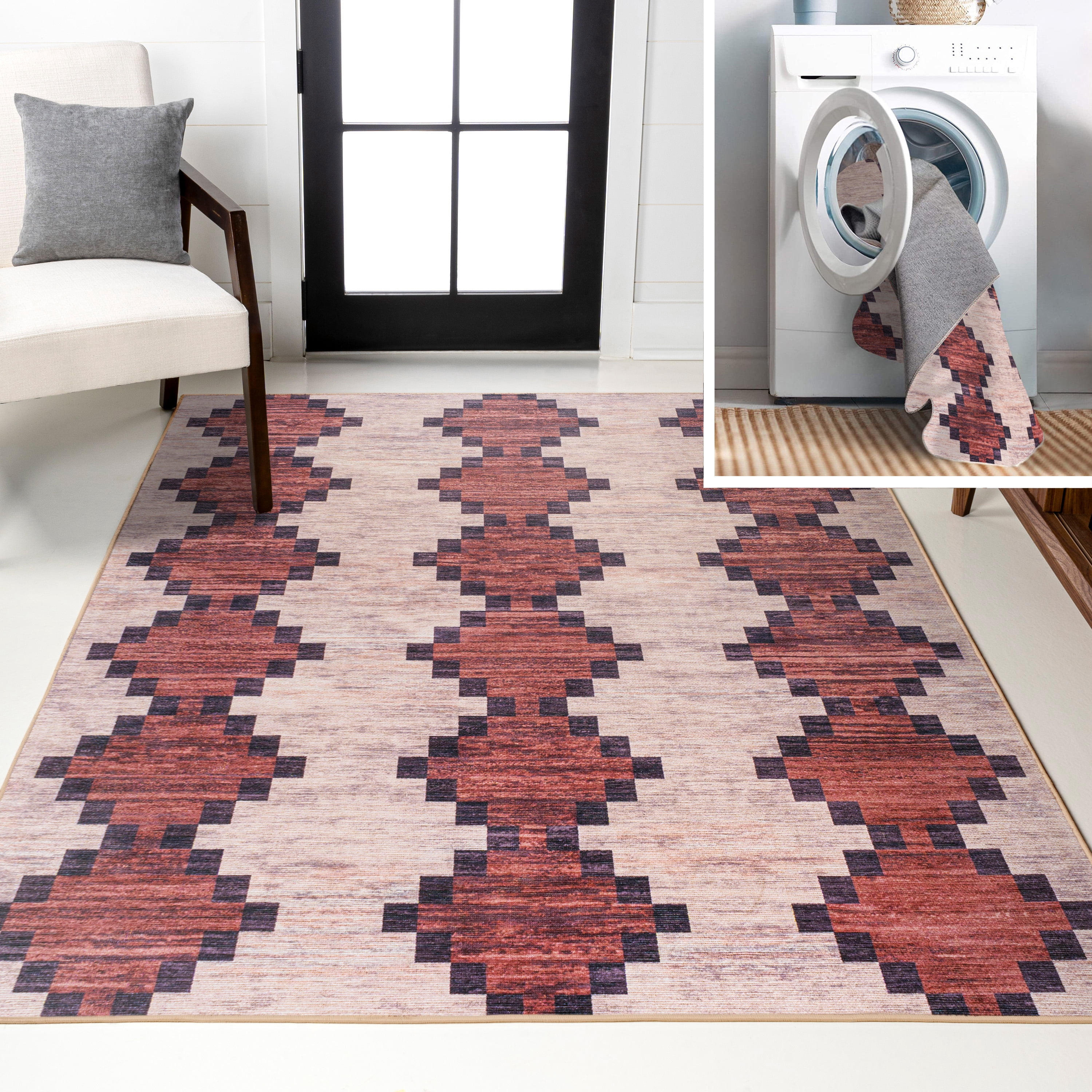 JONATHAN Y WASHABLE 4 x 6 Area Rug, Timantii Trellis Kilim - Red/Ivory ...