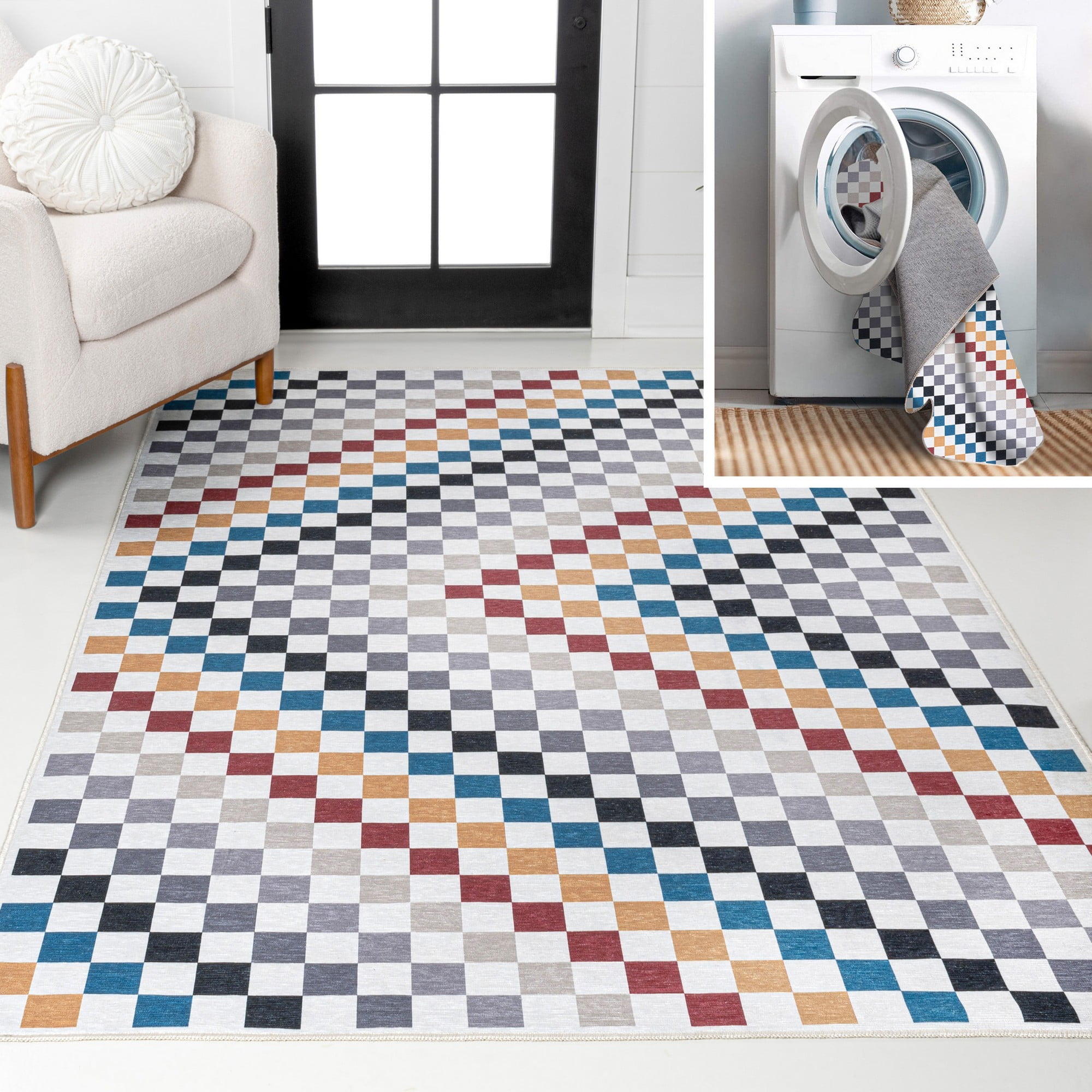 JONATHAN Y WSH126D-4 Ainsley Modern Cottage Checkerboard Washable Multi ...