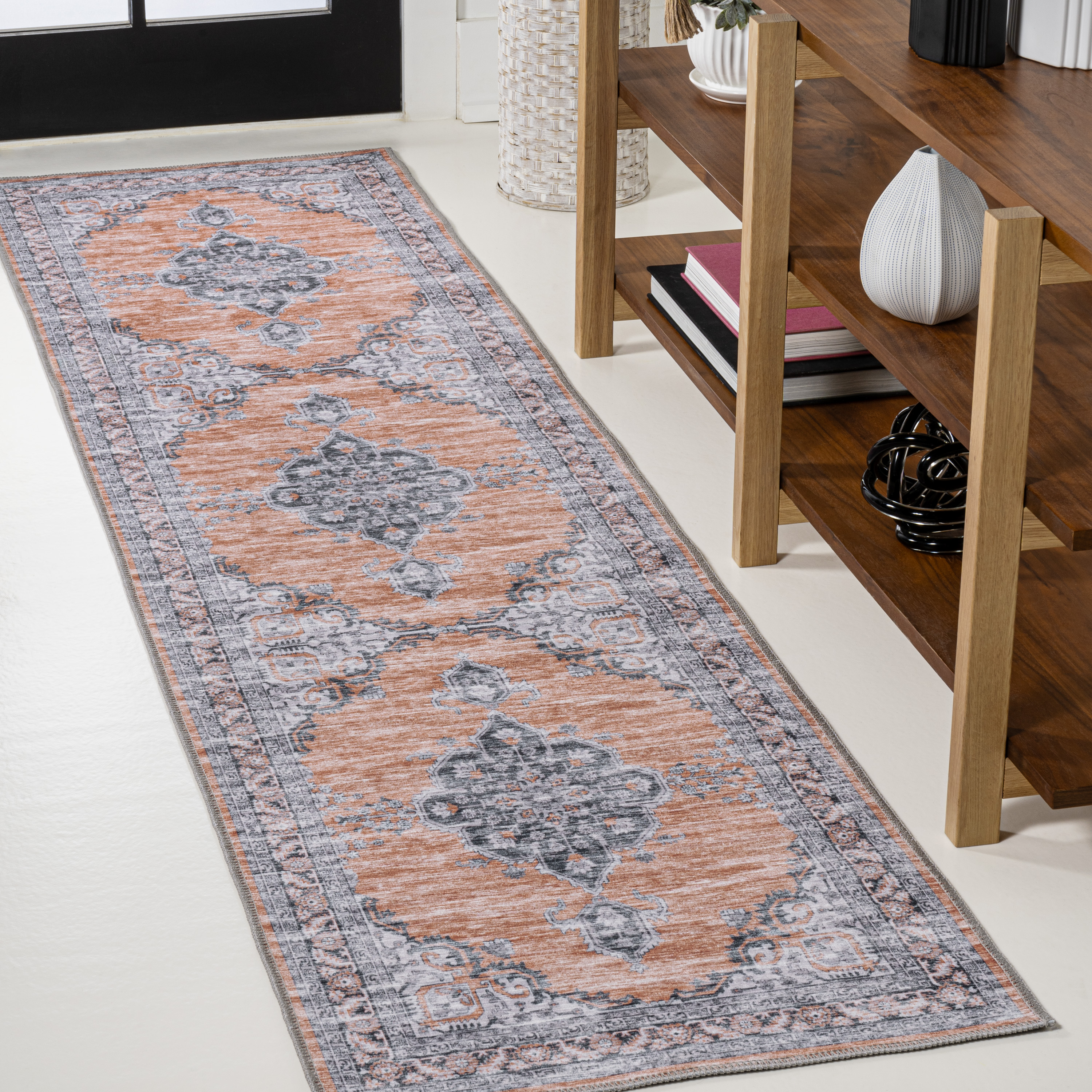 JONATHAN Y WASHABLE 2 x 8 Runner Rug, Wincer Chenille Cottage Medallion ...