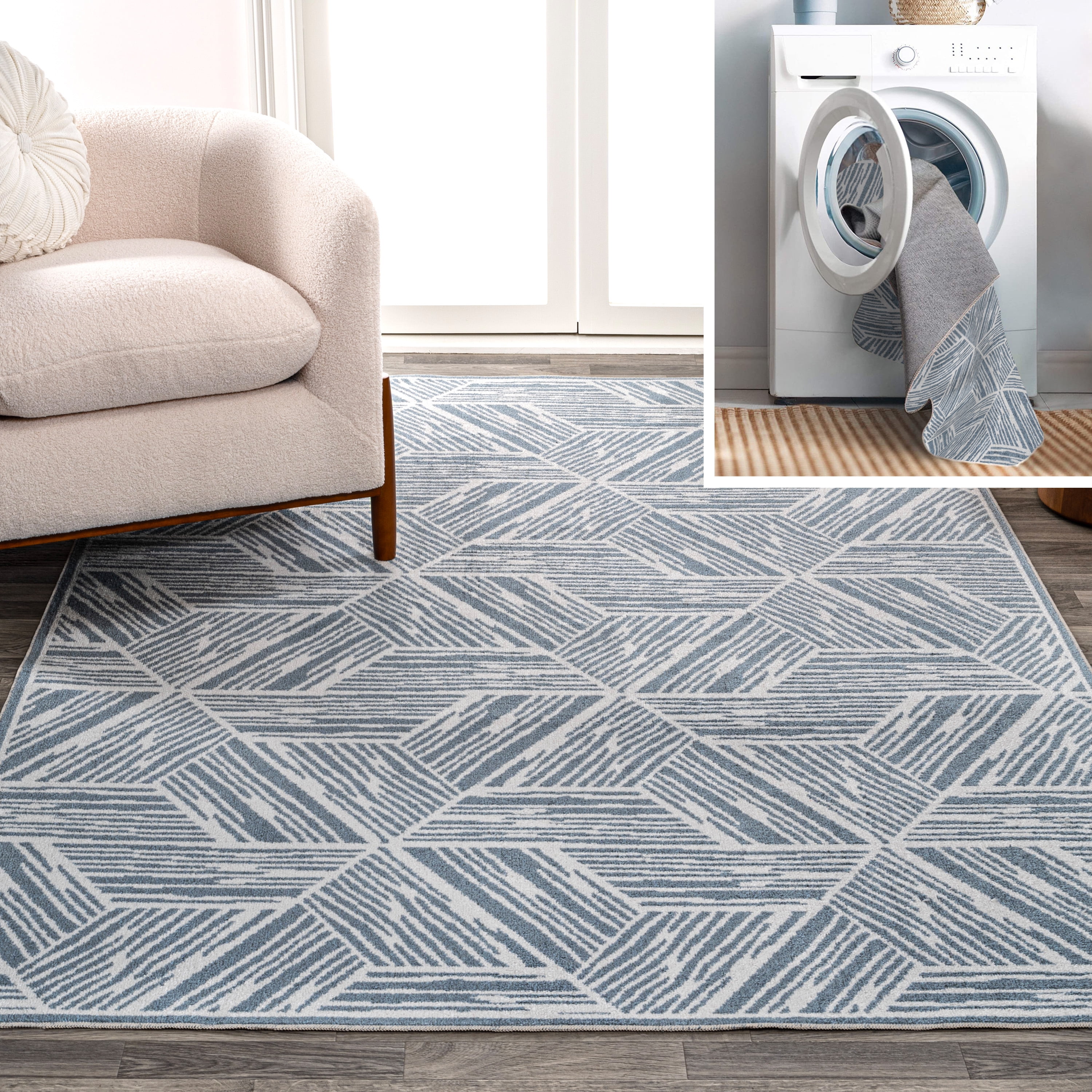 JONATHAN Y WASHABLE 8 x 10 Area Rug, Vector Coastal Geometric - Blue ...