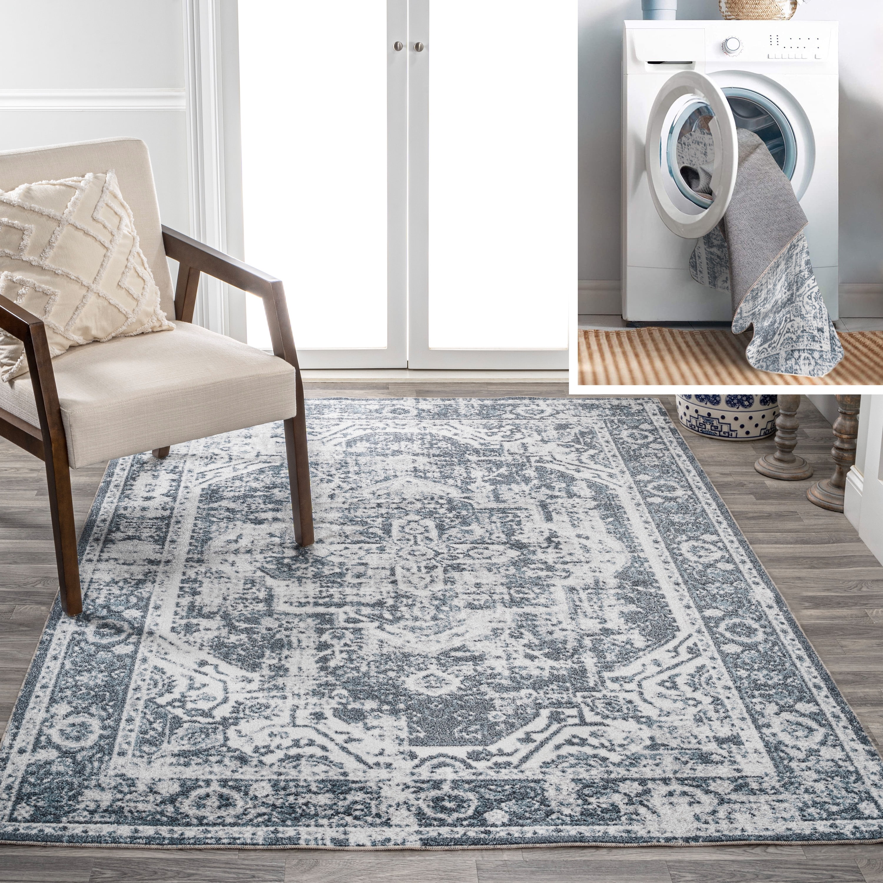 JONATHAN Y WASHABLE Keesha Bold Distressed Medallion Low-Pile Machine ...