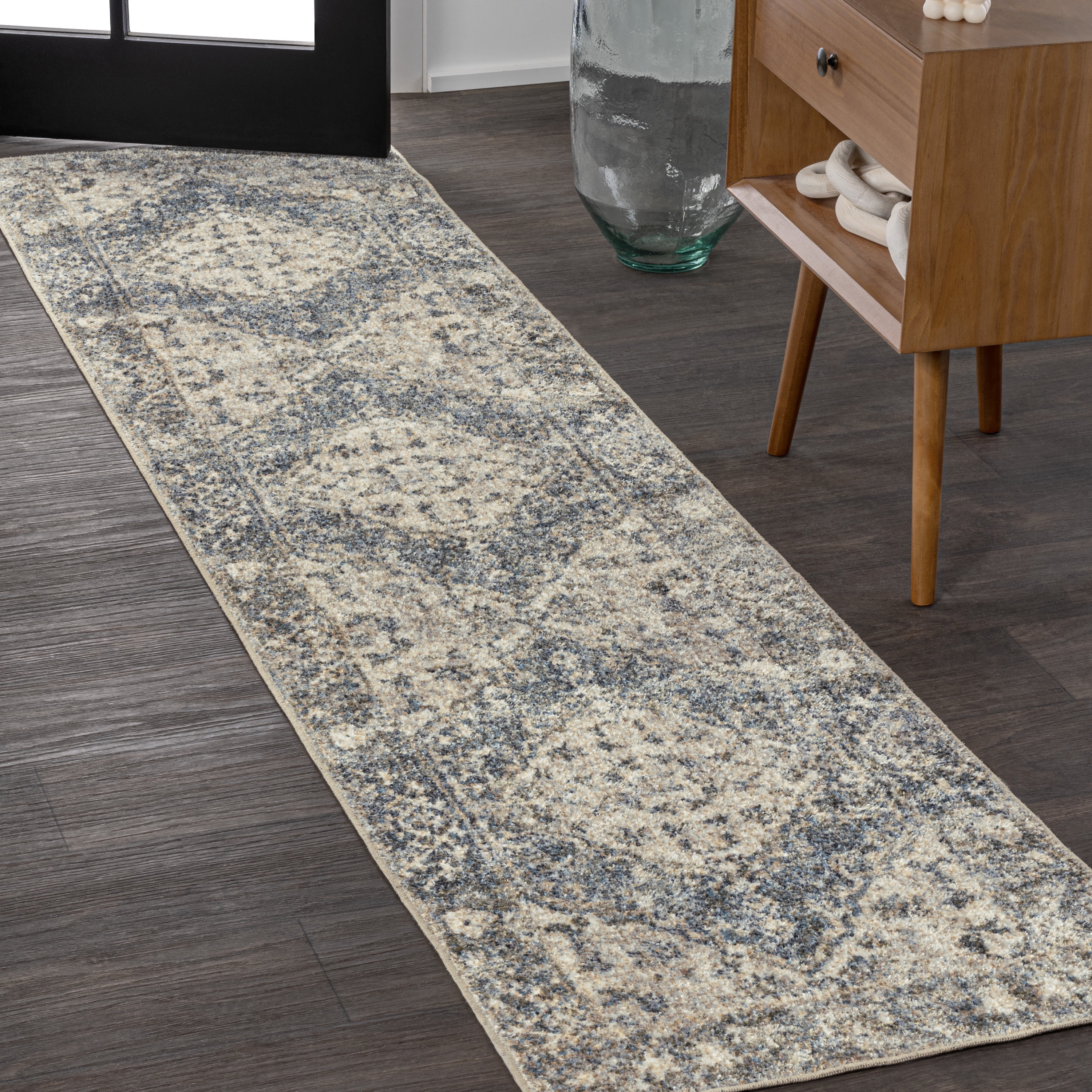 JONATHAN Y WASHABLE 2 x 8 Runner Rug, Pavel Distressed Medallion - Blue ...