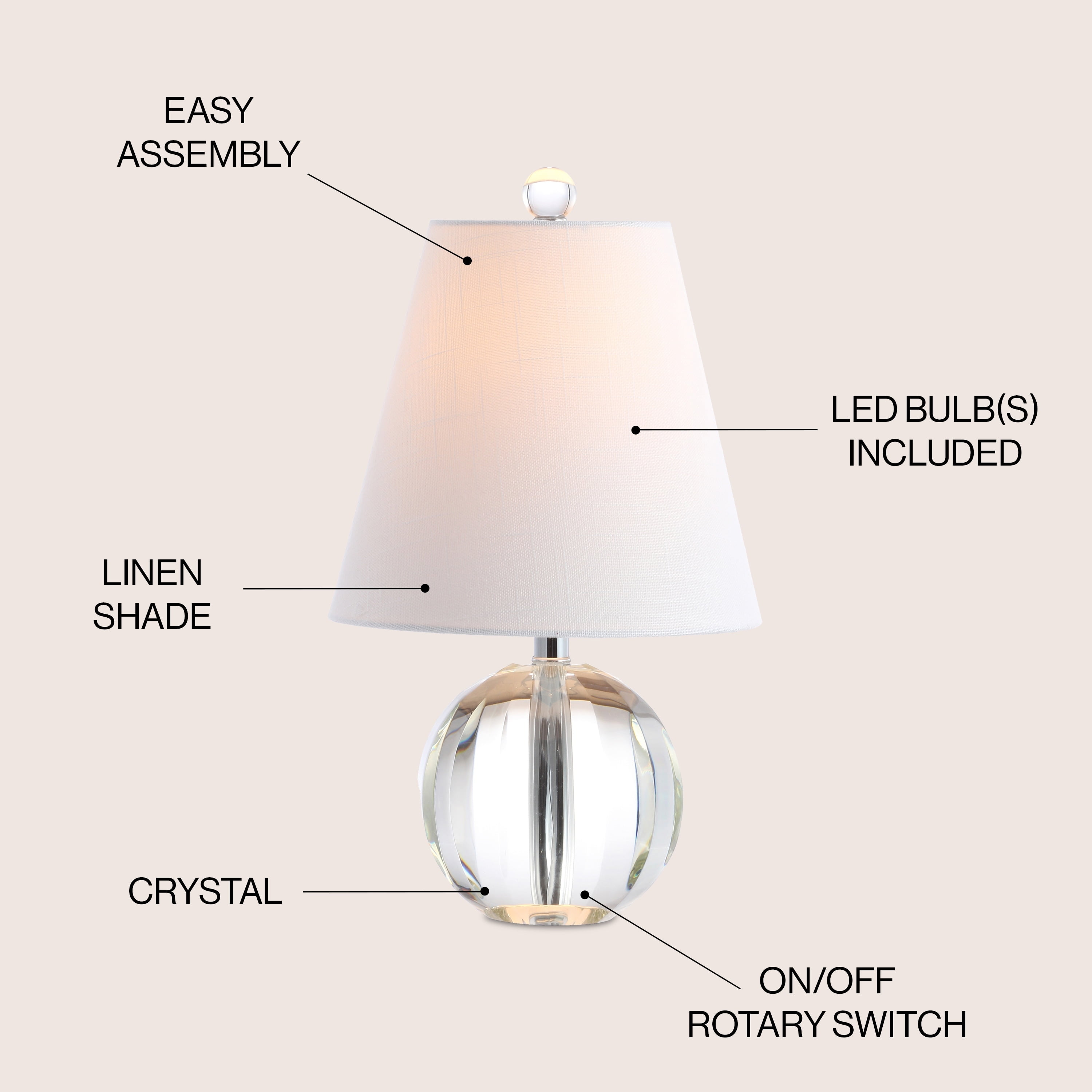 JONATHAN Y Wyman 16" Crystal Ball/Metal LED Table Lamp, Clear by ...