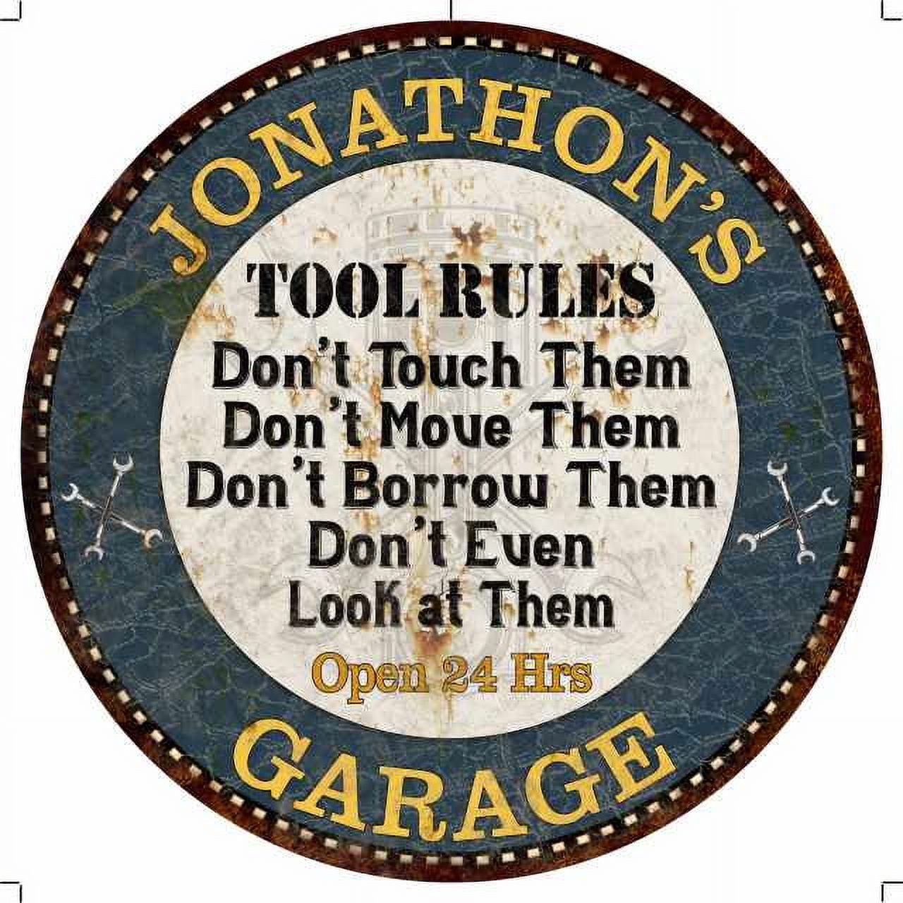 JONATHON'S Garage Rules 14" Round Metal Sign Garage Wall Decor ...