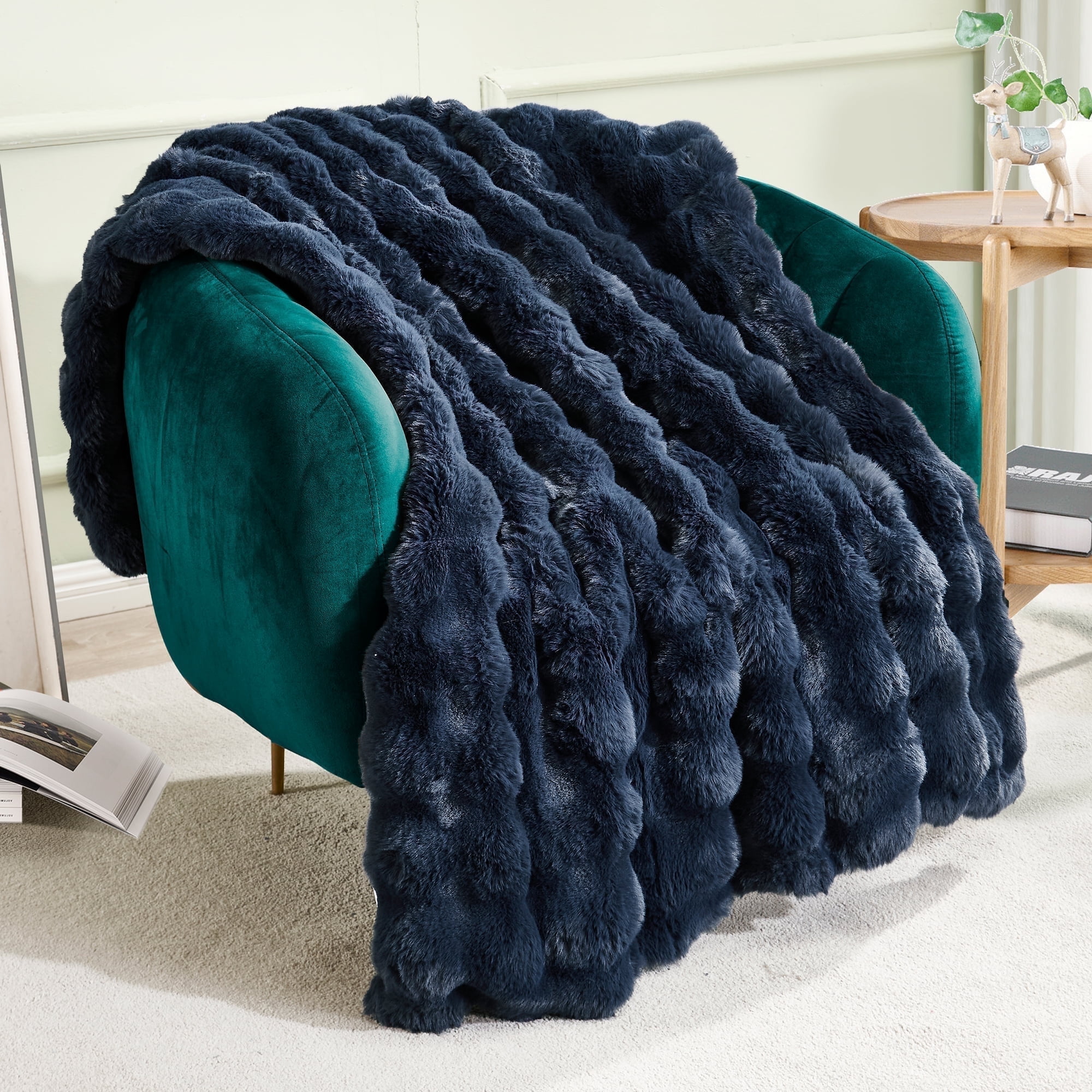 JONIYEAR Soft Solid Decorative Fuzzy Bubble Faux Rabbit Fur Throw ...