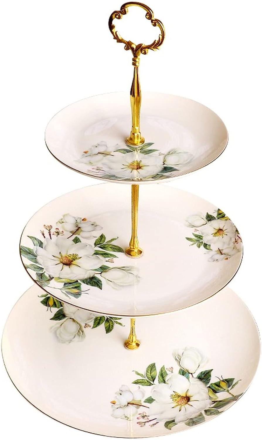 JONJUMP 6+8+10inch Fine Bone China Buffet Cake Plate Stand Green Floral ...