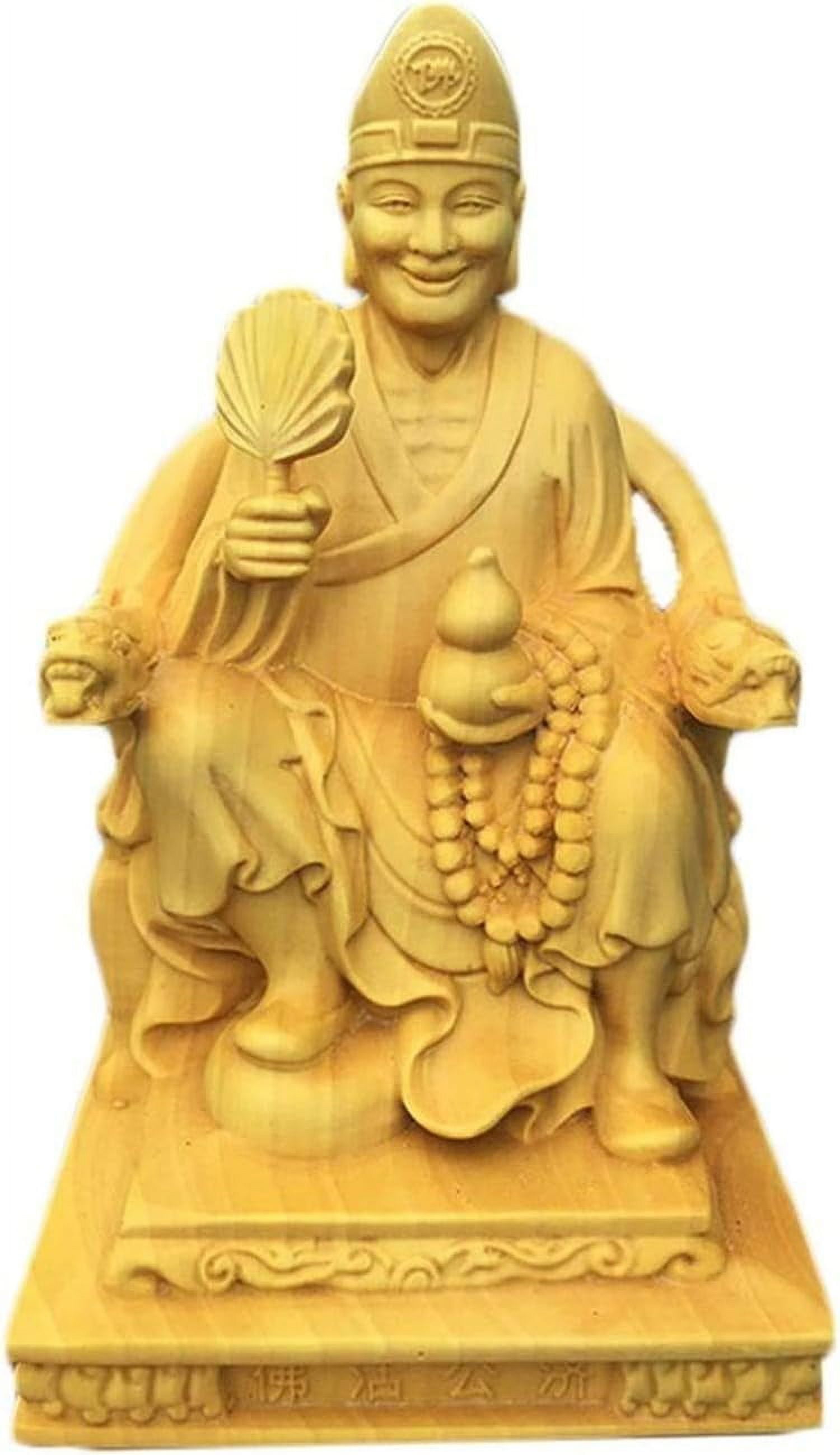 JONJUMP Boxwood 10cm Ji Gong Sculpture Crazy Monk Wood Carving Sitting ...