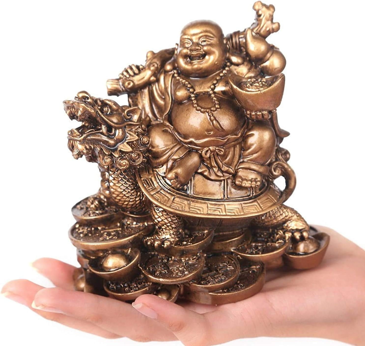JONJUMP Laughing Buddha Sculpture Modern Art Resin Buddha Riding Dragon ...