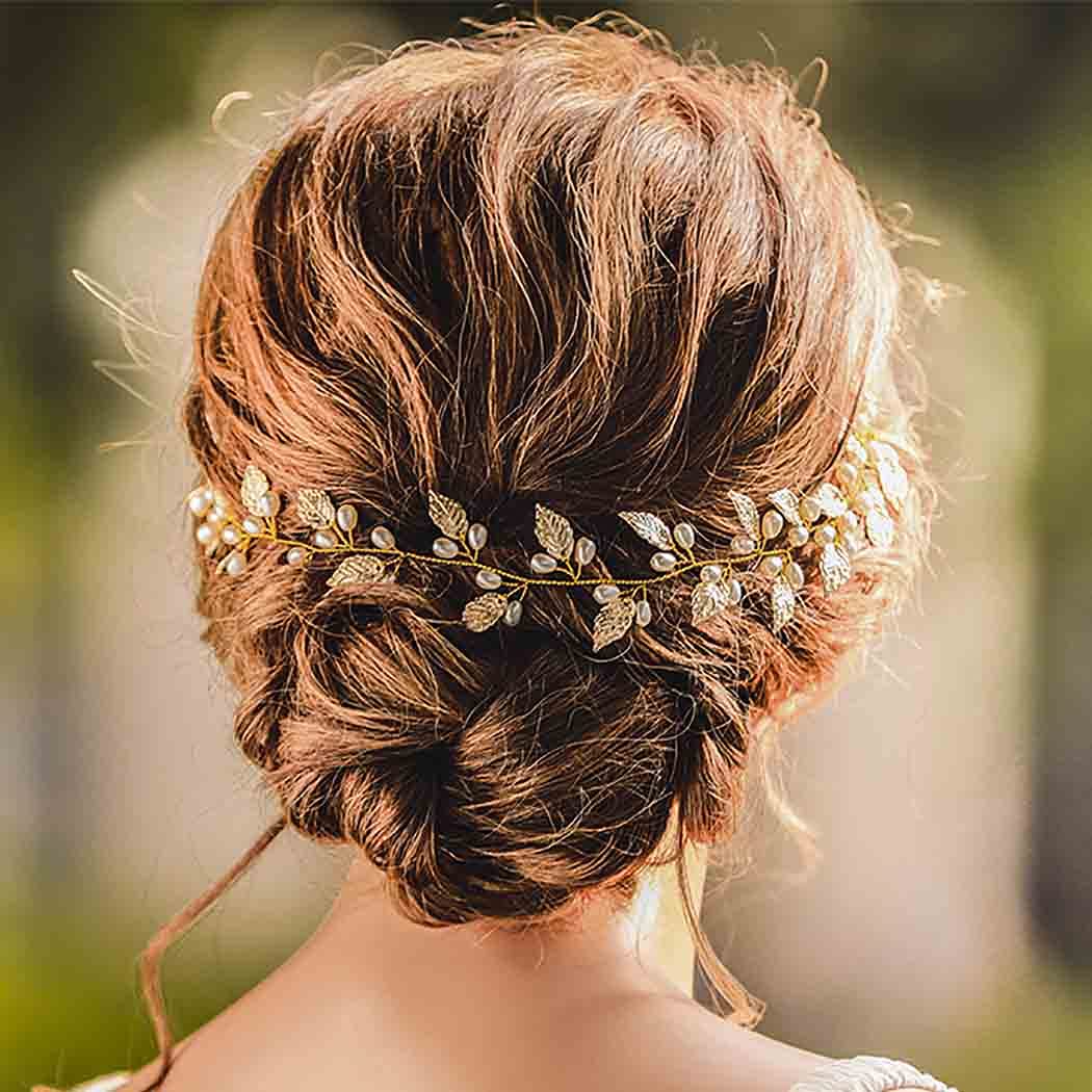 JONKY Leaf Hair Vine Pearl Hair Piece Gold Hair Accessory Bridal ...