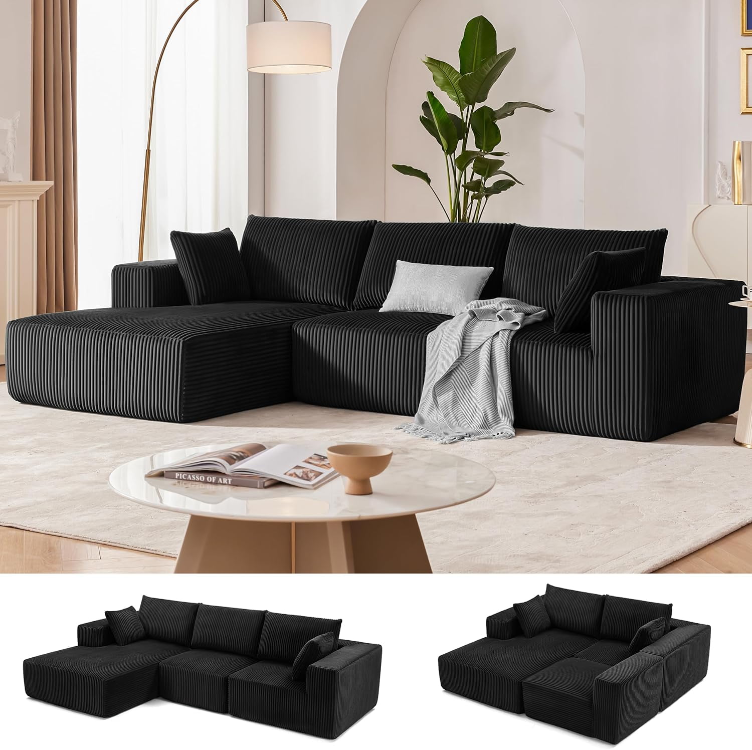 JONPONY 104.33" Sponge Sectional Sofa Couch for Living Room,L Shaped ...