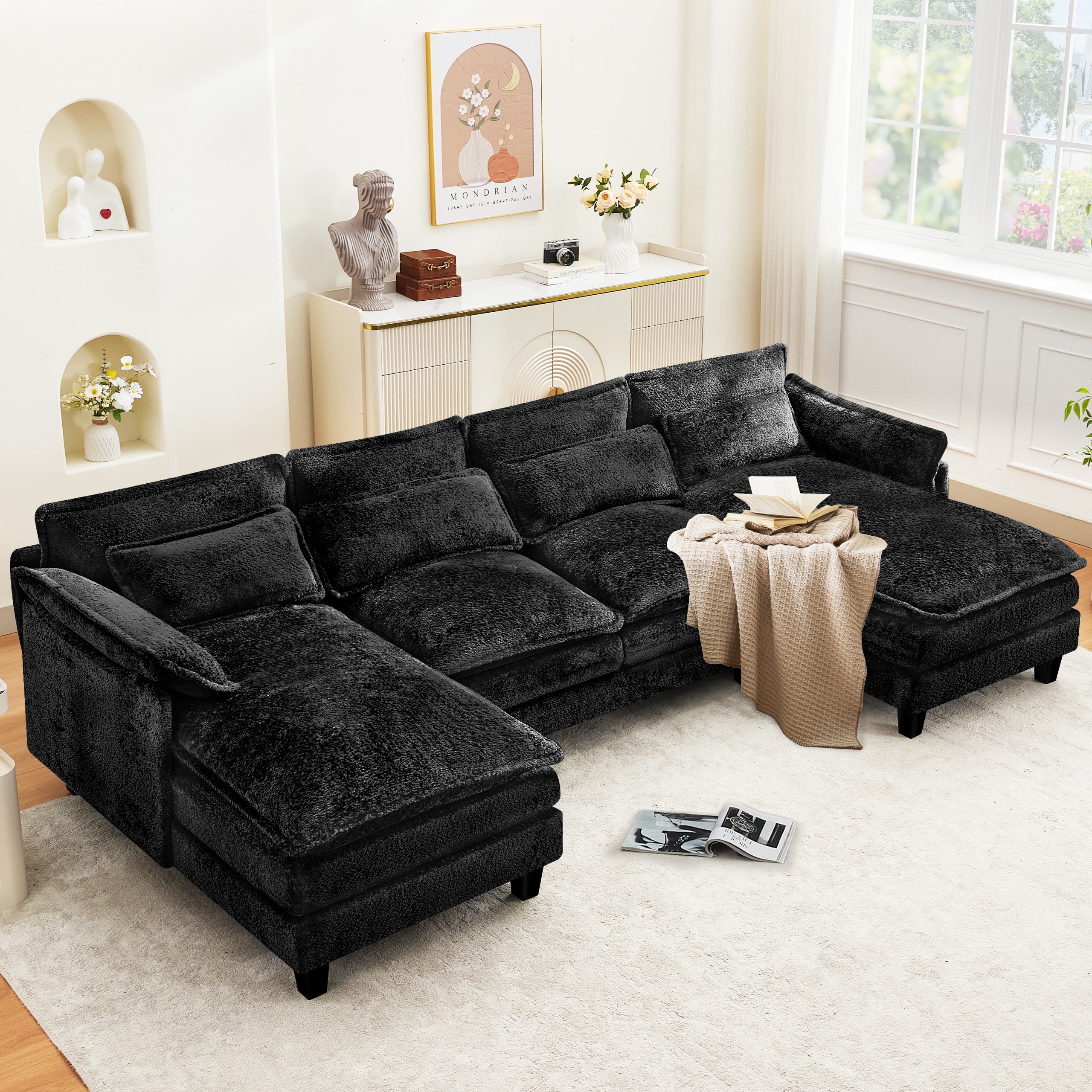 JONPONY 110.63" Oversized Modular Sectional Sofa with Double Cushion Sleeper Chaise,Modern Comfy ...