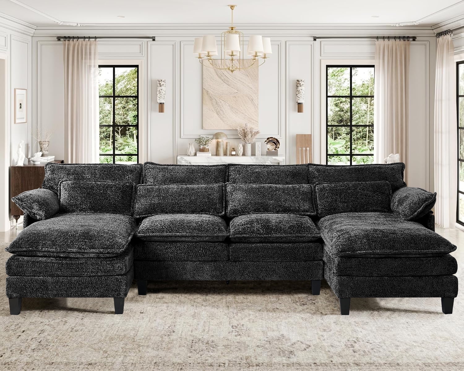 JONPONY 110.63" Oversized Modular Sectional Sofa with Double Cushion Sleeper Chaise,Modern Comfy ...