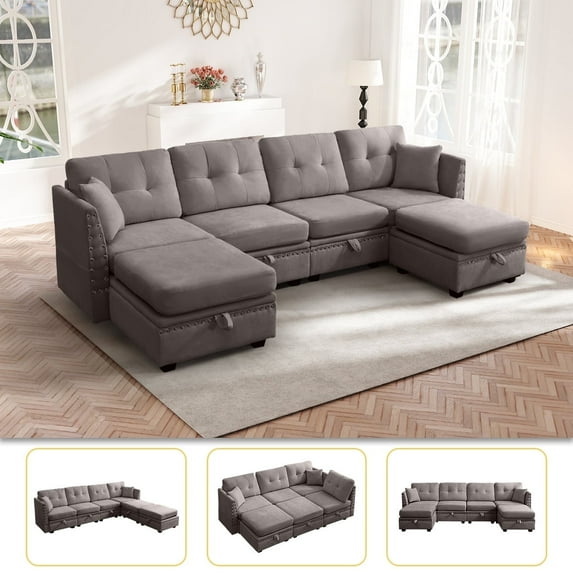 JONPONY 110" Modular Couch,Freely Combinable Modular Sofa with Storage ...