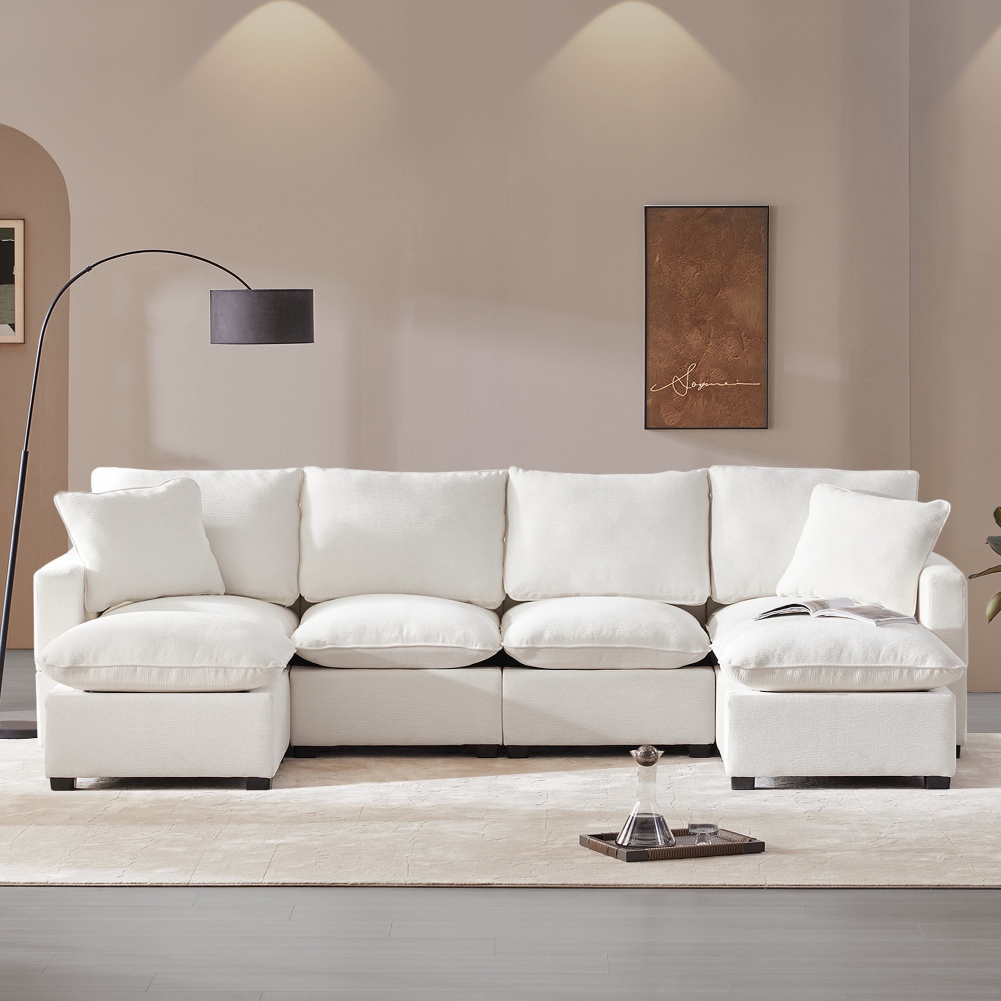 JONPONY 110*57" Modern U Shape Modular Sofa, 6 Seat Chenille Sectional ...