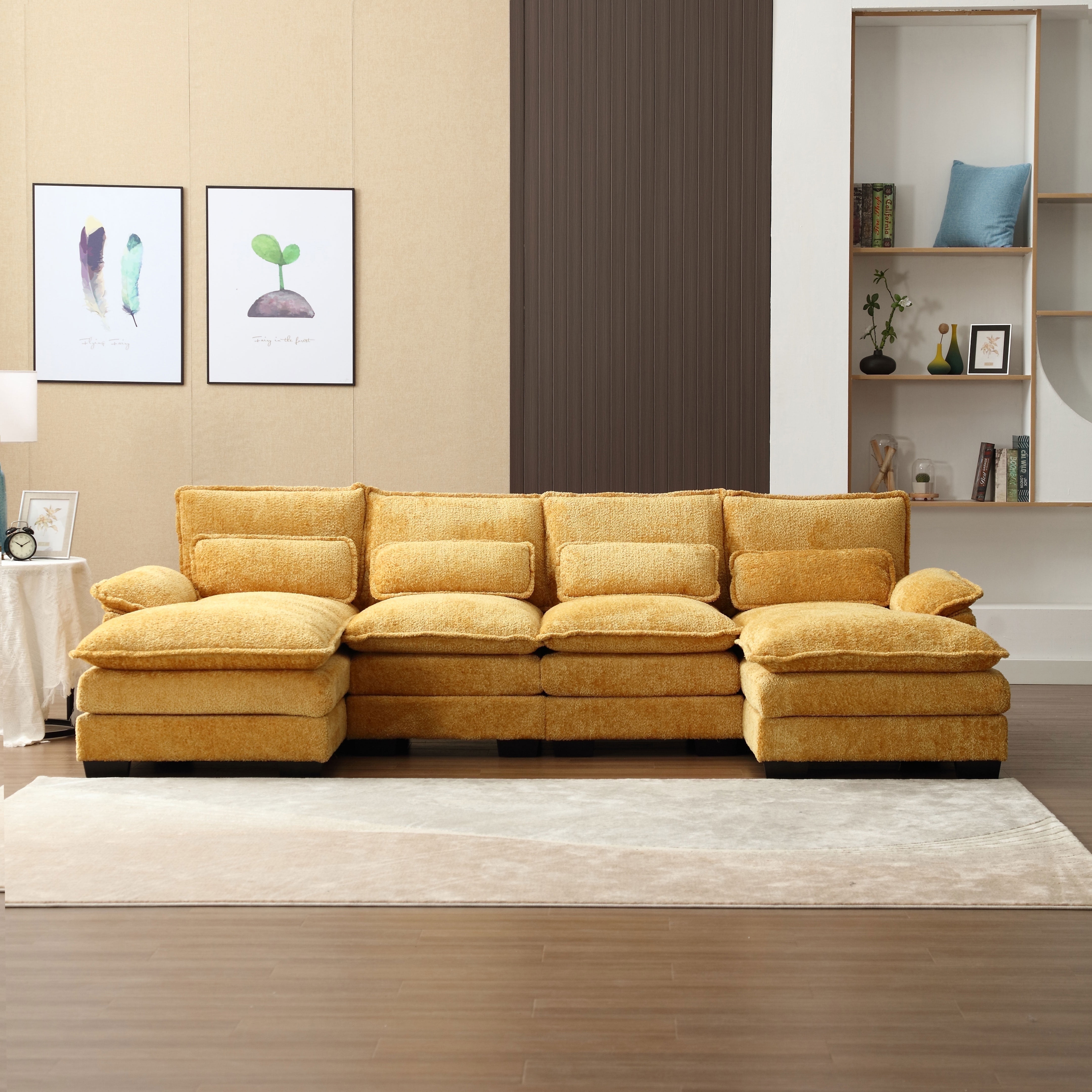 JONPONY 110.63" U Shaped Couch, 4 Seat Sectional with 4 Throw Pillows ...
