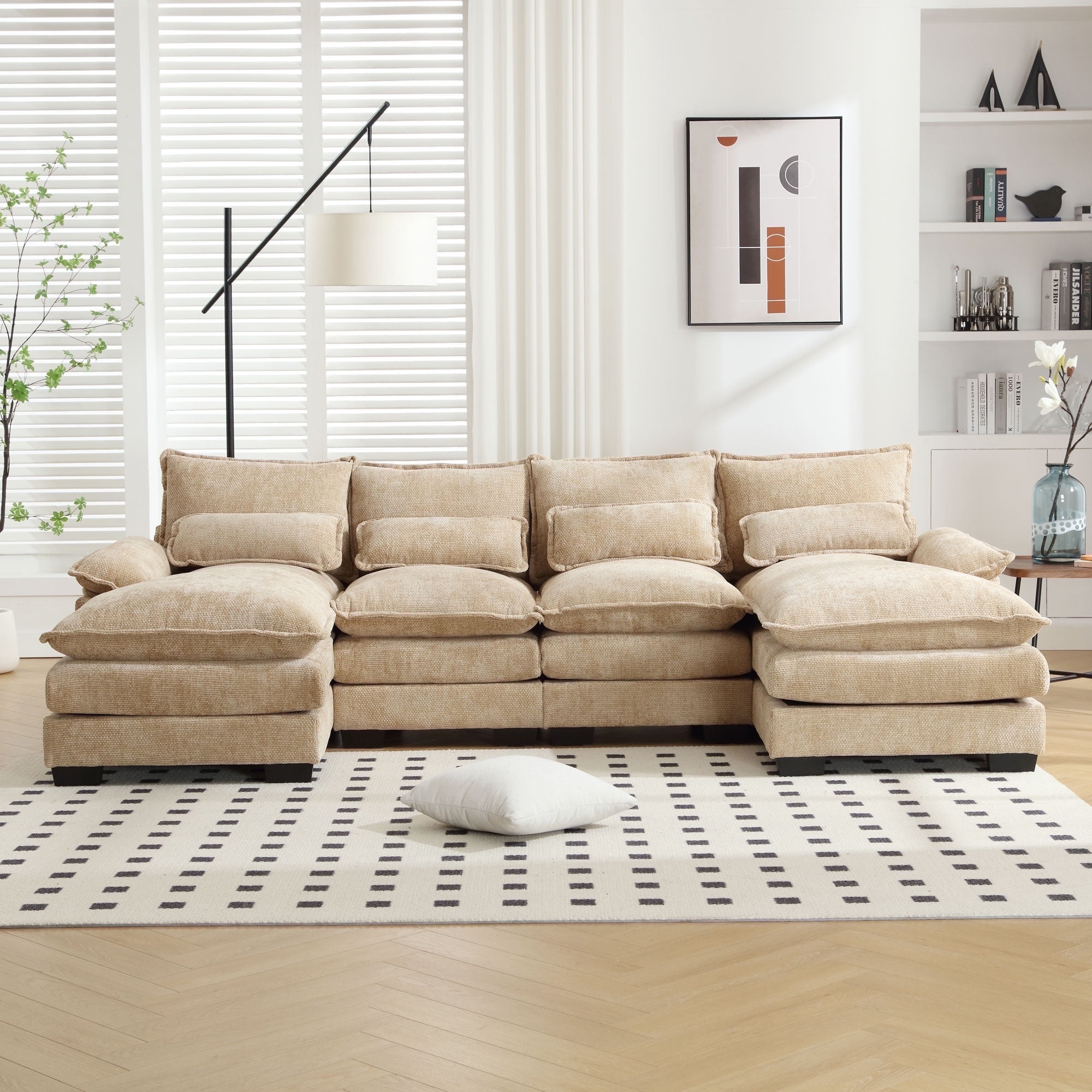 JONPONY 110.63" U Shaped Couch, 4 Seat Sectional with 4 Throw Pillows ...