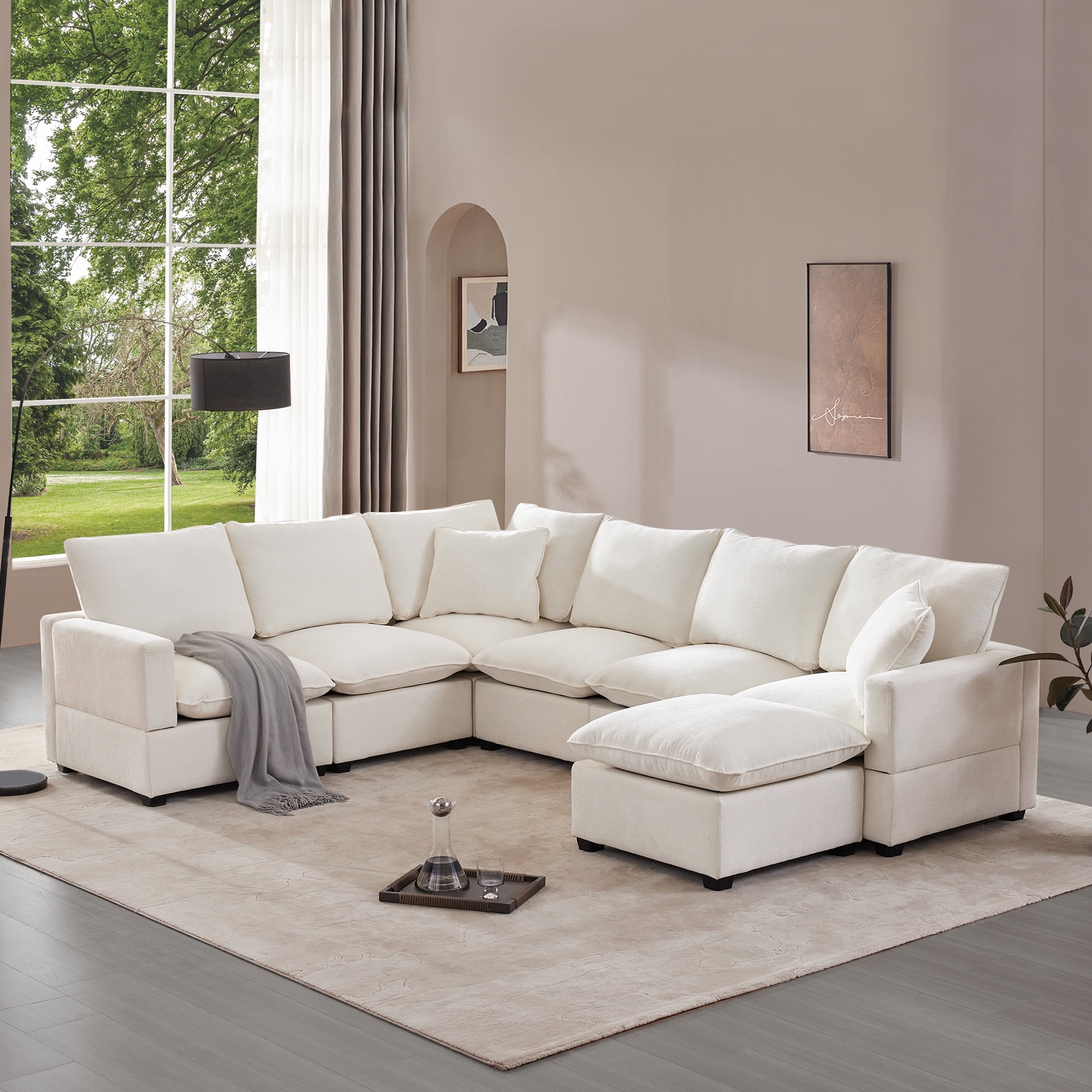 JONPONY 110*84" Modern U Shape Modular Sofa, 7 Seat Chenille Sectional ...