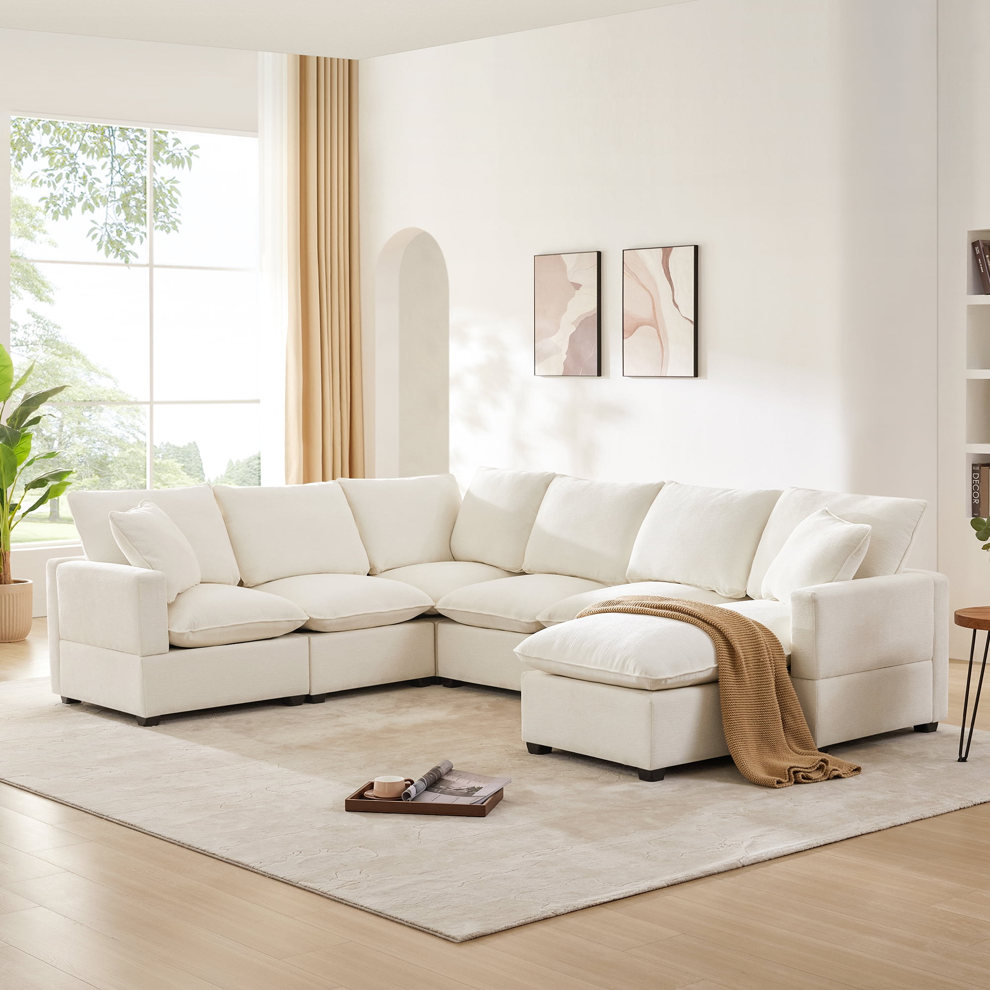 JONPONY 110*84" Modern U Shape Modular Sofa, 7 Seat Chenille Sectional ...