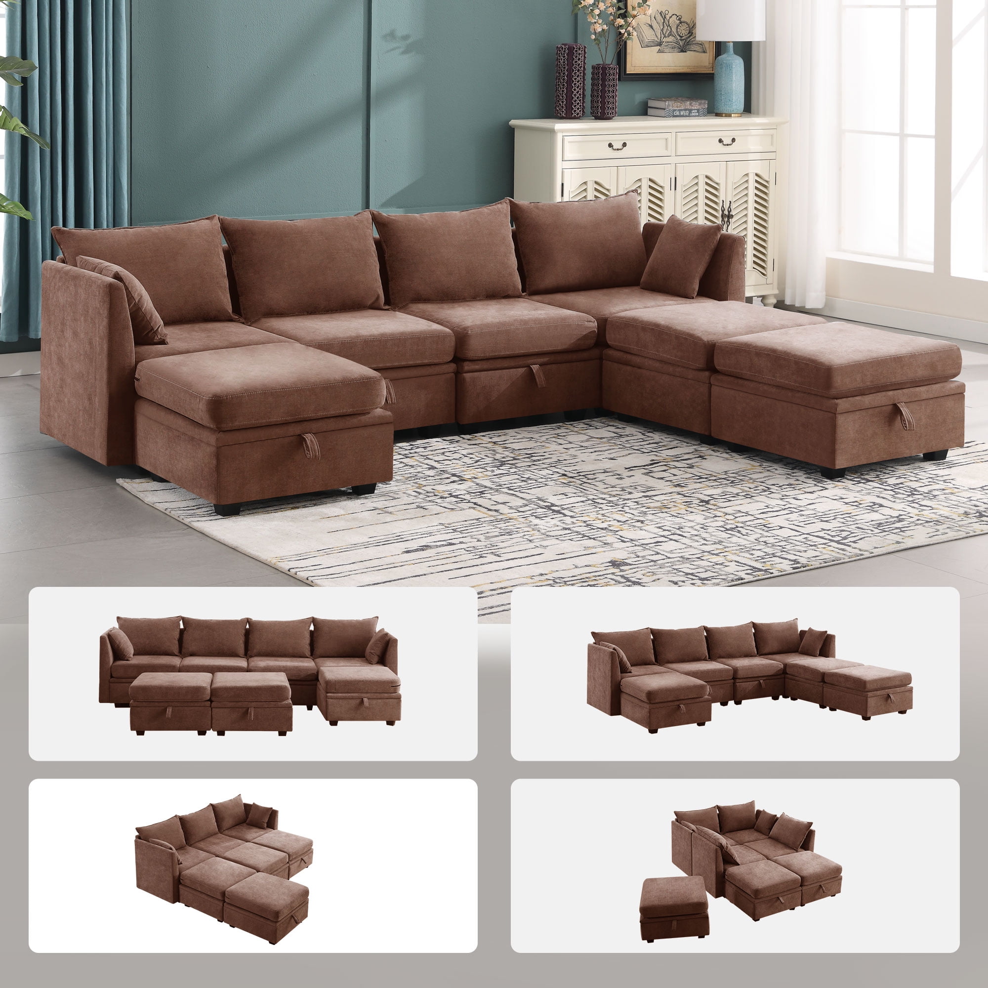 JONPONY 110" Modular Couches and Sofas Sectional with Storage Sectional ...