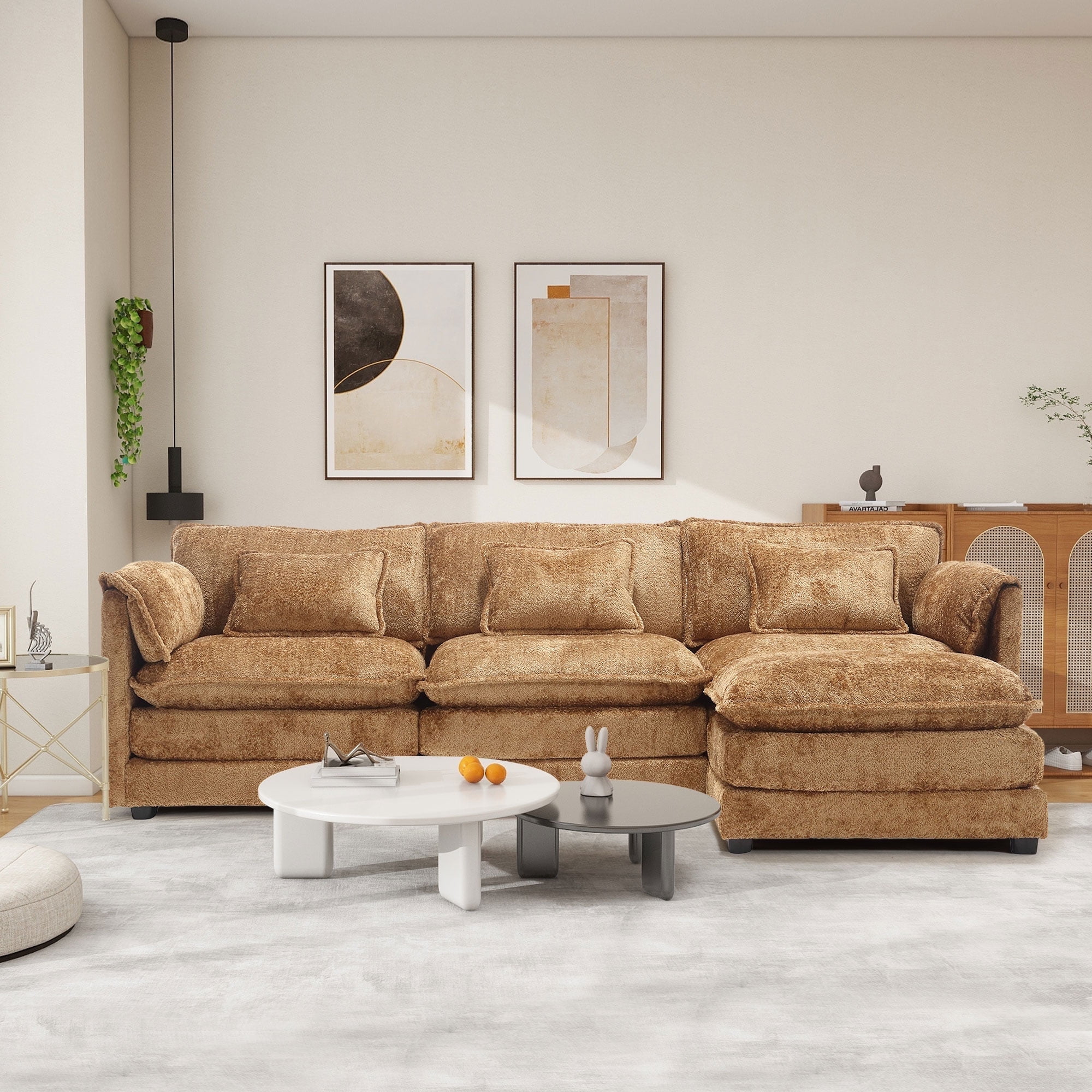 JONPONY L Shaped Cloud Couch,Chenille Modular Sectional Sofa,Sleeper ...