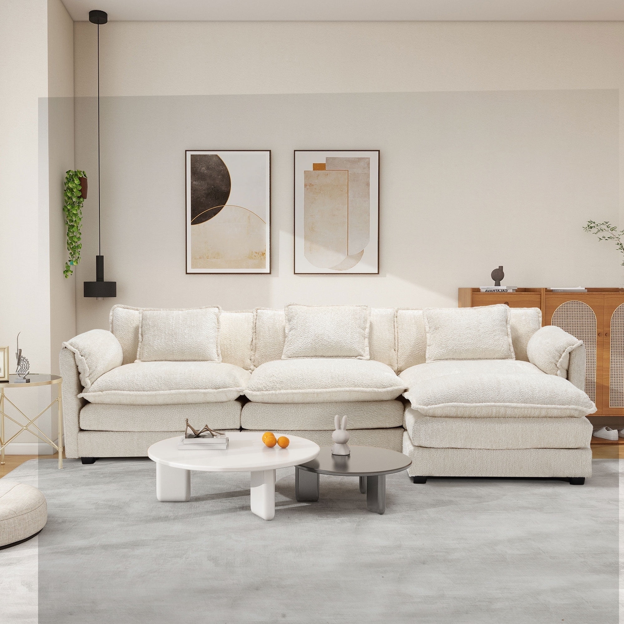 JONPONY 112" L Shaped Cloud Couch,Chenille Modular Sectional Sofa,Sleeper Convertible ...