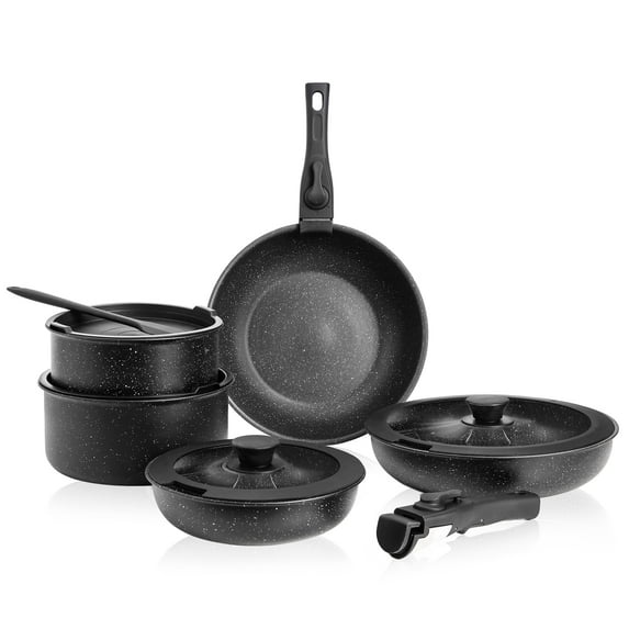 JONPONY 12 Pcs Nonstick Cookware Set, Pots and Pans Set with Detachable ...