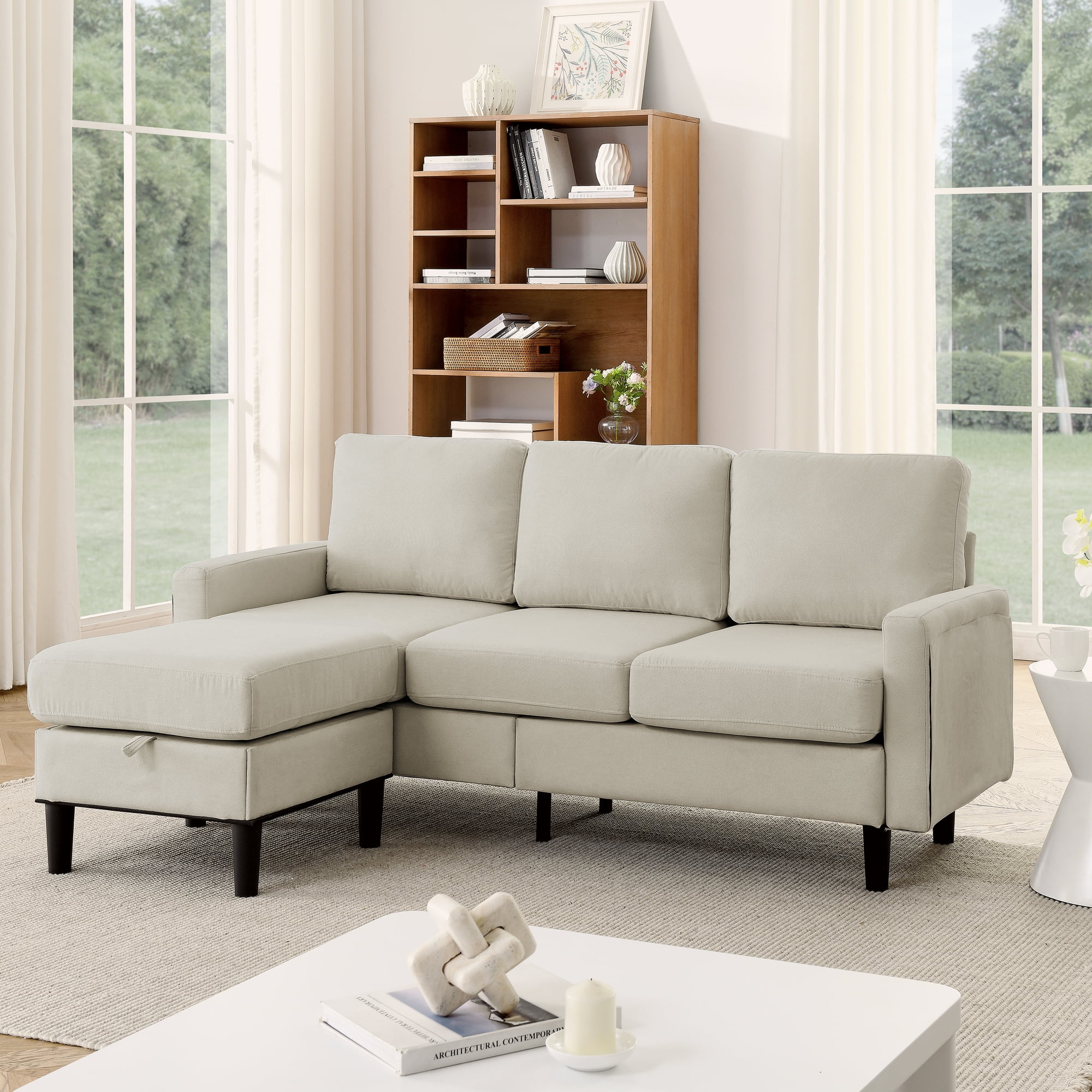 JONPONY 35.5" L Shaped Couch With Storage Reversible Ottoman Bench 3 ...