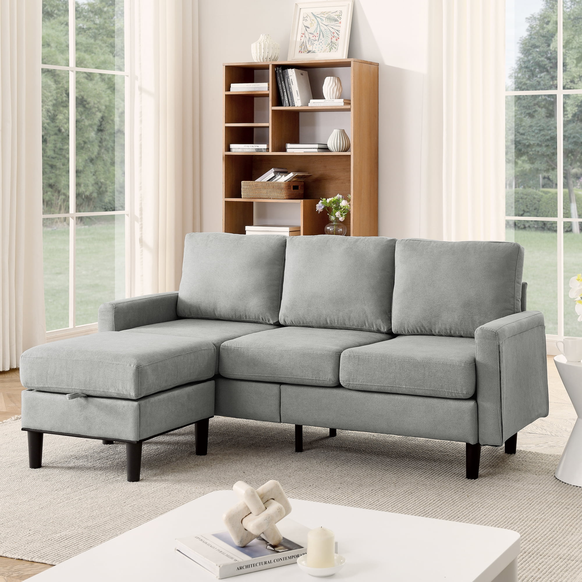 JONPONY 35.5" L Shaped Couch With Storage Reversible Ottoman Bench 3 ...